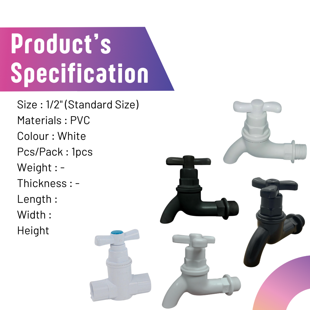 1/2" 15MM PVC Water Tap | Plastic Water Tap | Black Plastic Water Tap ...
