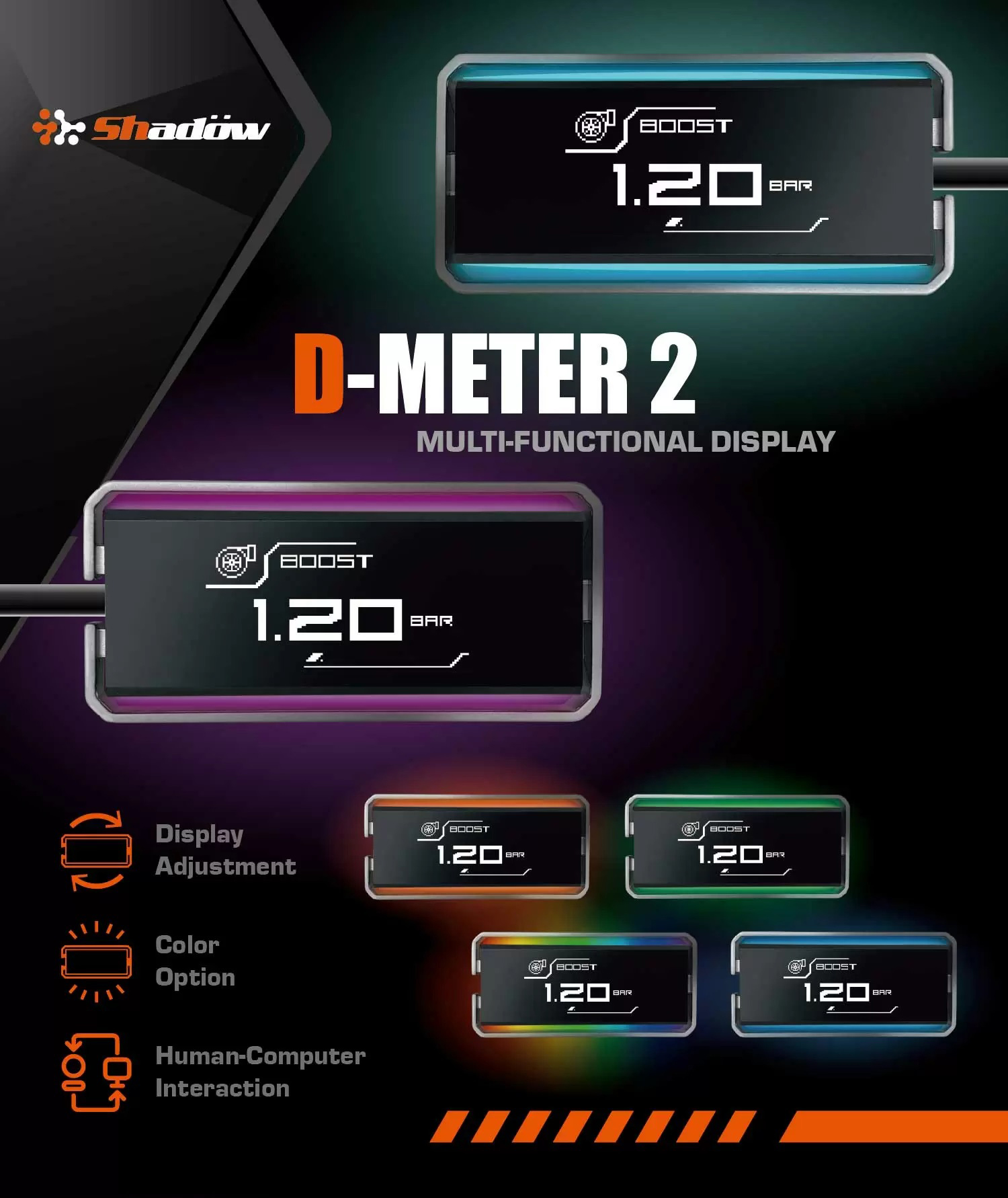 Meter Gauge Shadow D-METER 2 OBD2-Turbo Boost Water Temperature CVT ...