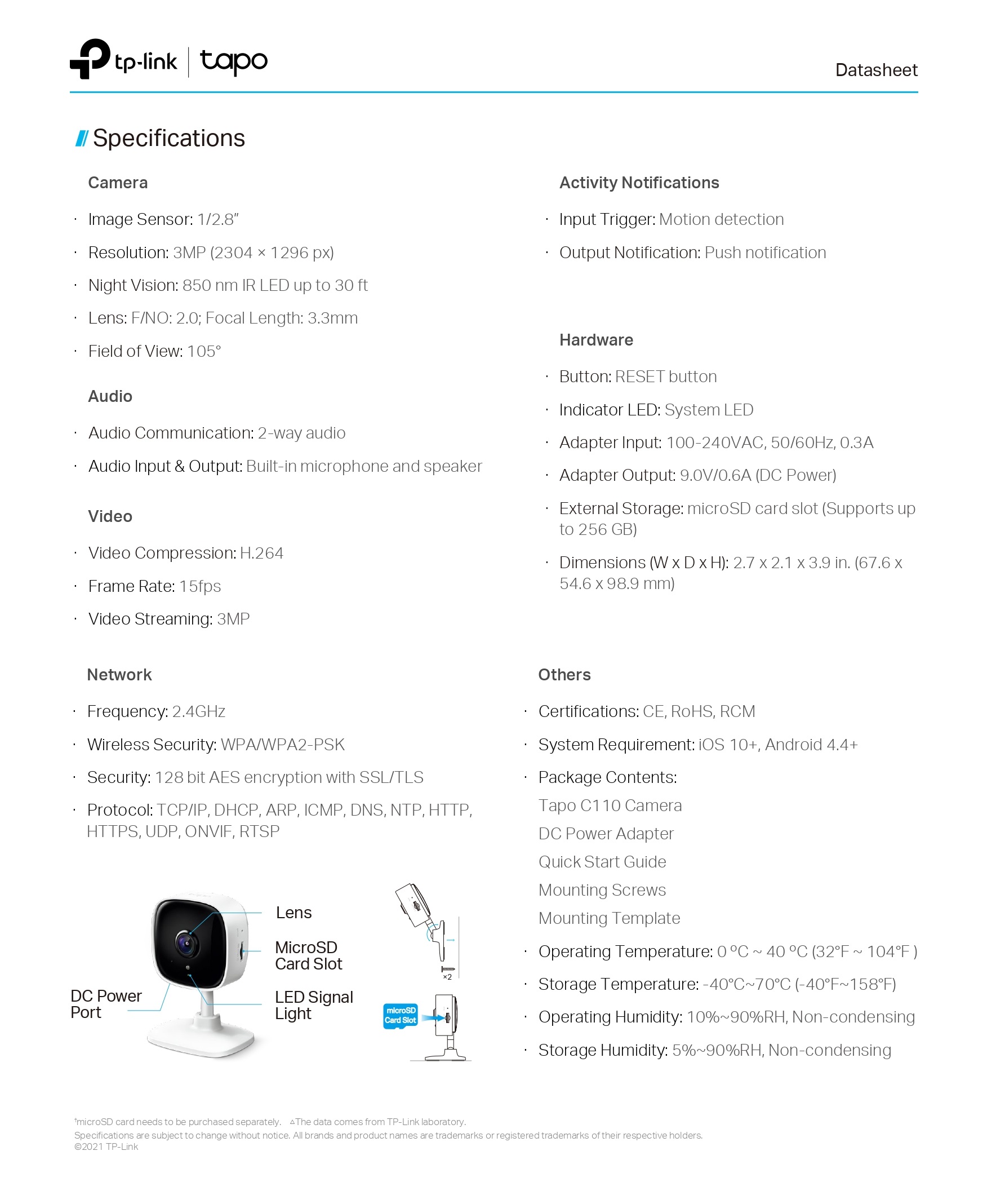 TP-LINK TAPO C100 / TC60 / TAPO C110 / TAPO C120 FULL HD / 2K INDOOR ...