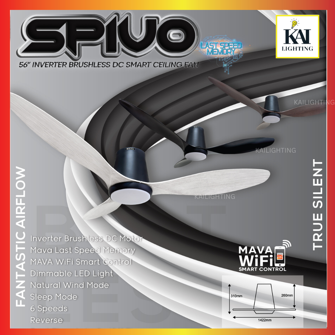 MAVA Spivo 3 Blades Inverter Brushless DC Motor Smart Control Ceiling Fan / Kipas Siling 风扇吊扇 ...