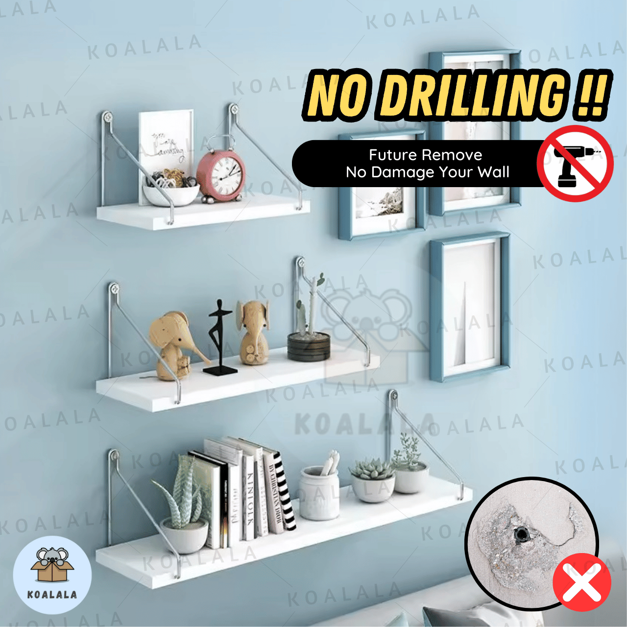Wall Floating Shelf Non Drill Shelving Home Decorative Wall Mounted ...