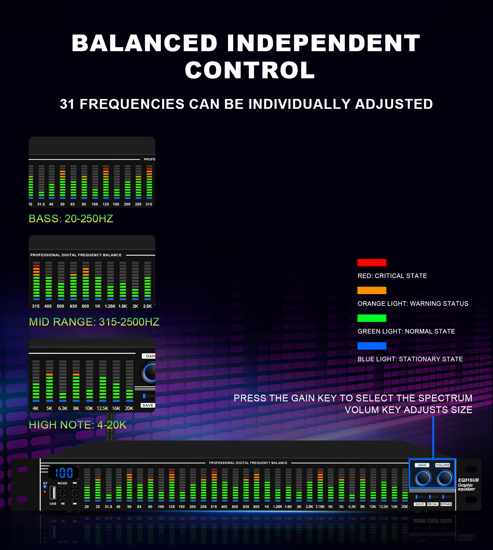 Dual Channel Graphic Equalizer Led Digital Audio Sound Processor Sound ...
