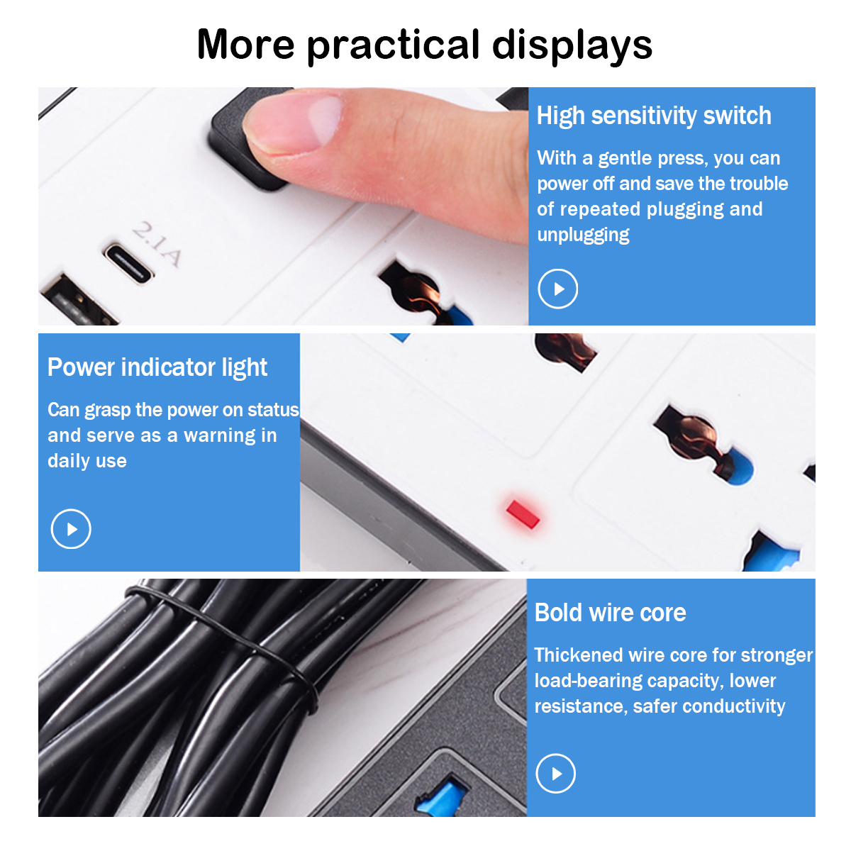 Power Socket 6-Hole Power Socket Extension Cord USB Extension Plug 2 ...