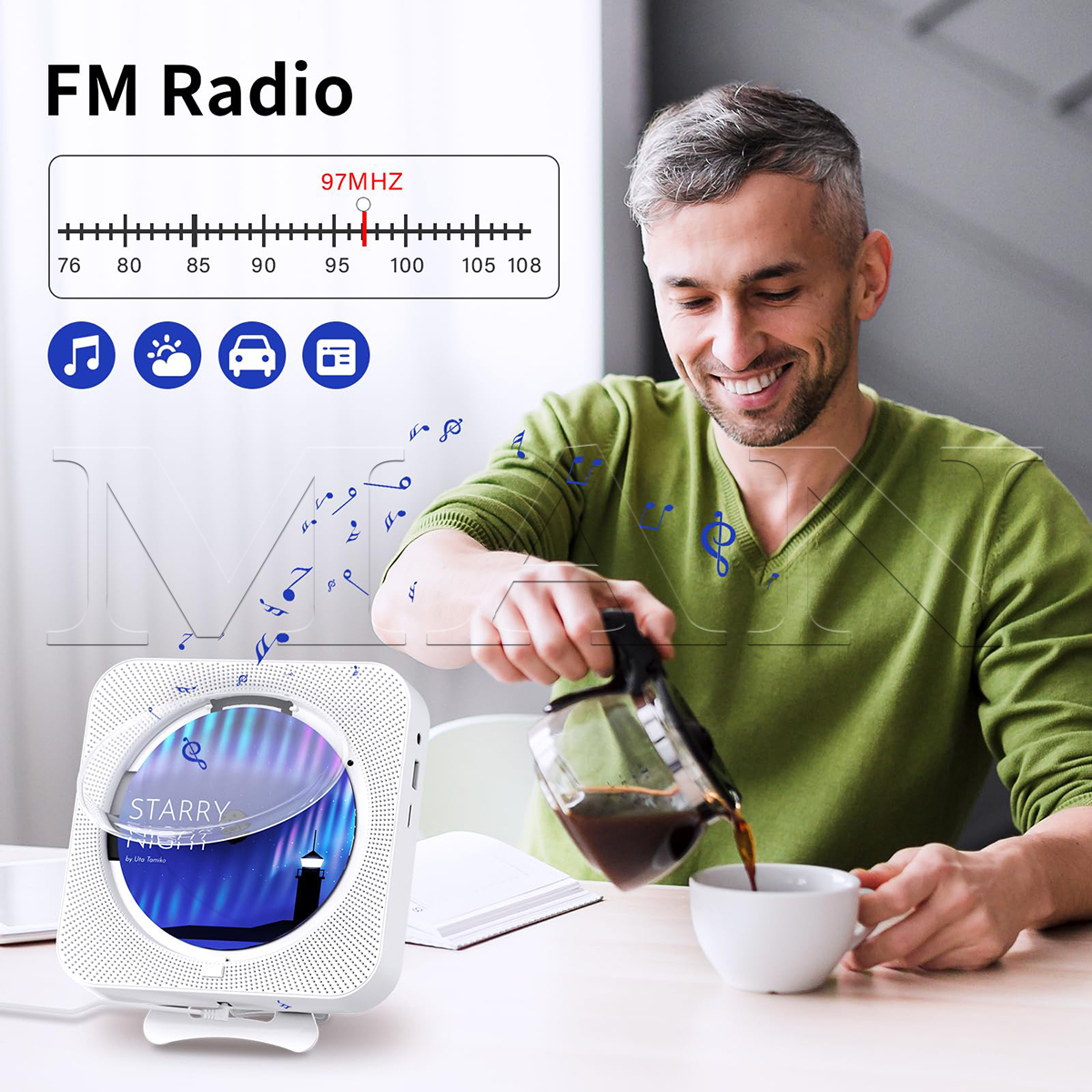 Portable CD Player Bluetooth Wall Mountable Music Player With IR Remote ...