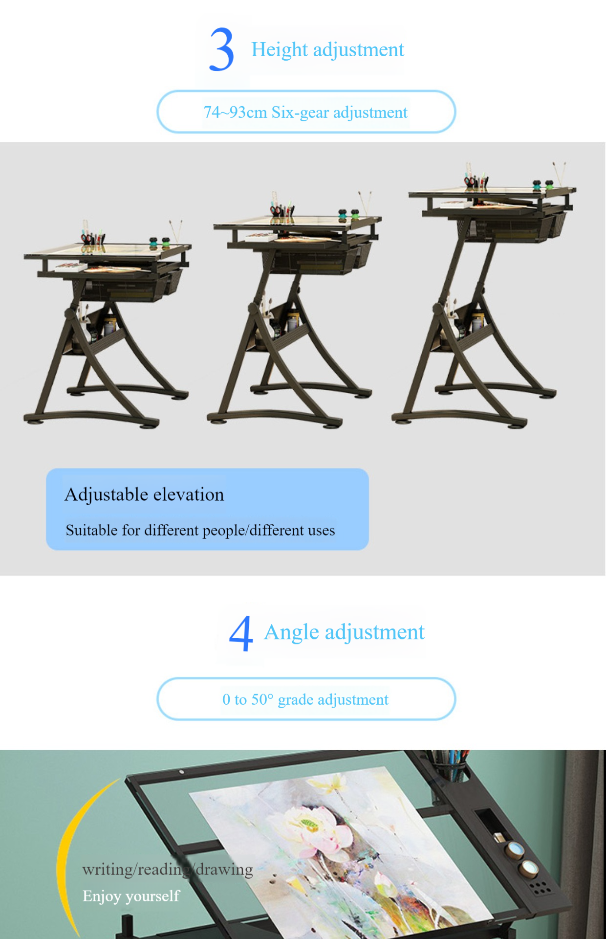 Drawing table, painting adjustable table, art glass drawing drawing ...