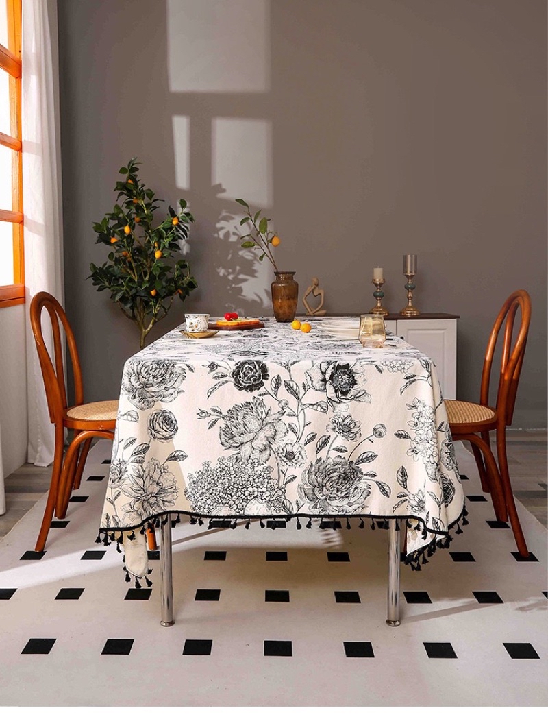 🇲🇾READY STOCK 🇲🇾 TCH09 TABLE CLOTH BLACK FLOWER PATTERN ALAS MEJA RAYA ...