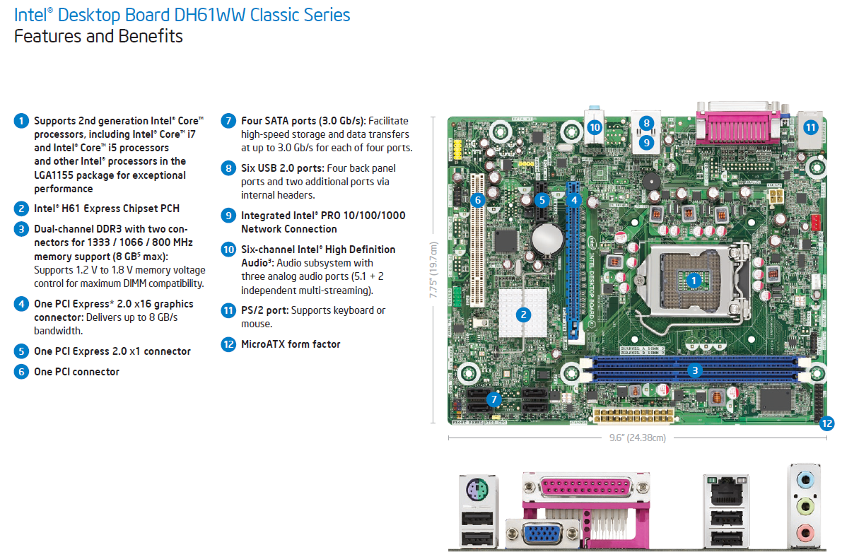 Motherboard: Intel® Desktop Board DH61WW | MATX Motherboard | Shopee ...
