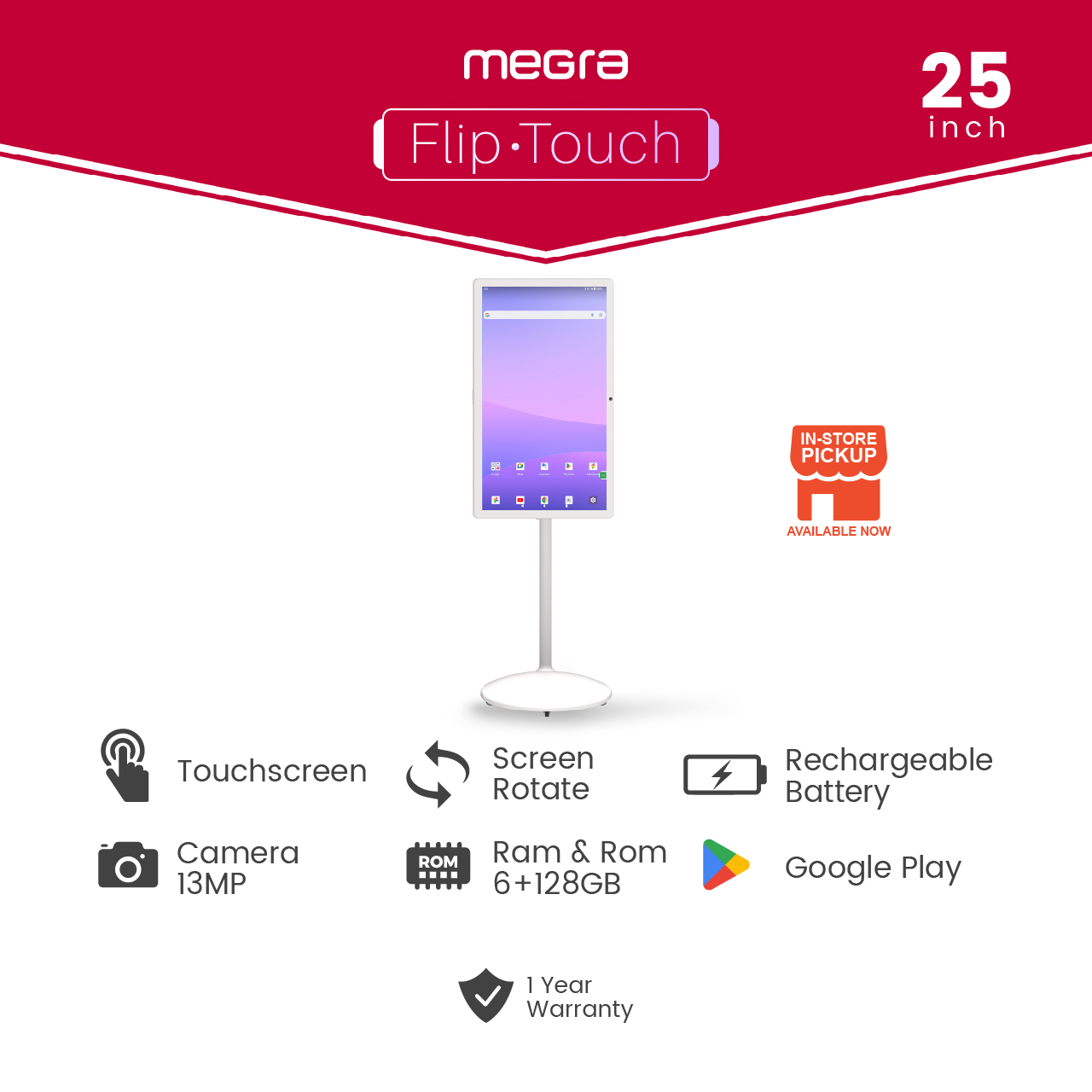 MEGRA Flip Touch 25" / 32" Portable Smart TV Rotate Touchscreen Monitor ...