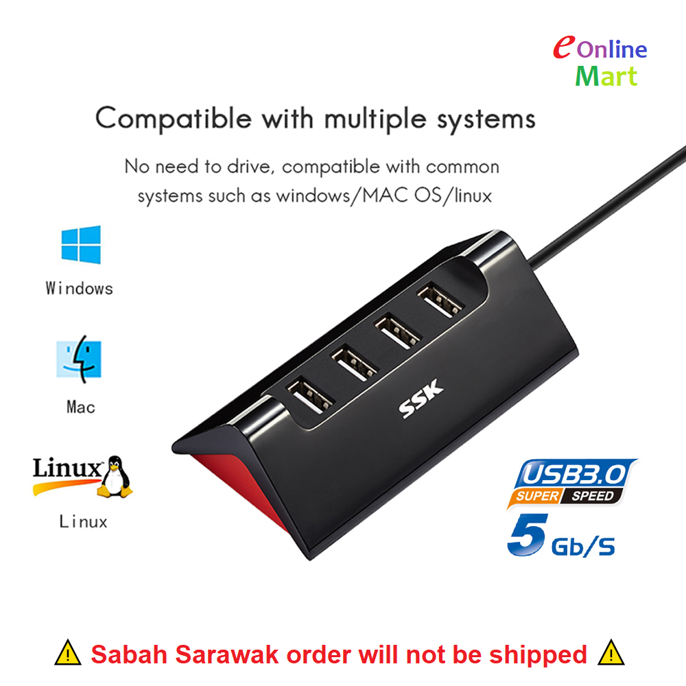 SSK USB 3.0 5Gbps SuperSpeed 4-Ports USB HUB 1 to 4 port USB Splitter 3 ...