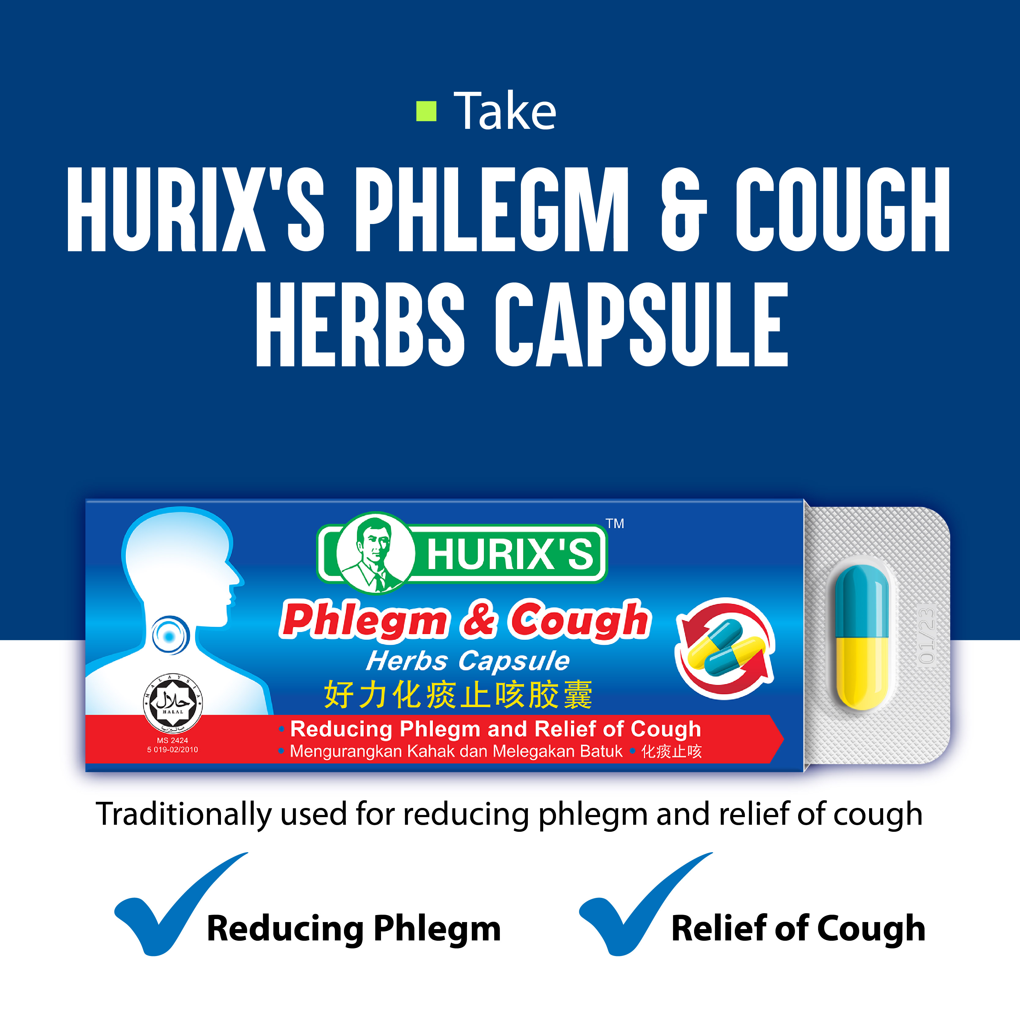 HURIX'S Phlegm & Cough Herbs Capsule - Melegakan Kahak dan Batuk - Ubat ...