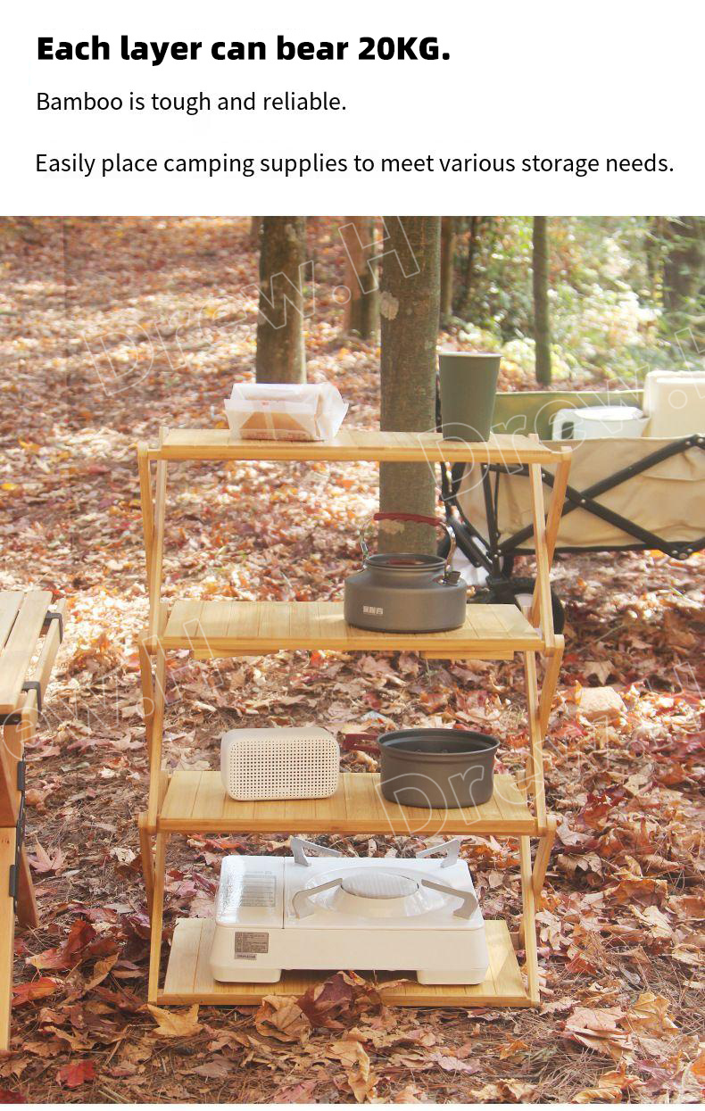 Outdoor Camping rack Multilayer Foldable Wood Shelf Portable Picnic ...