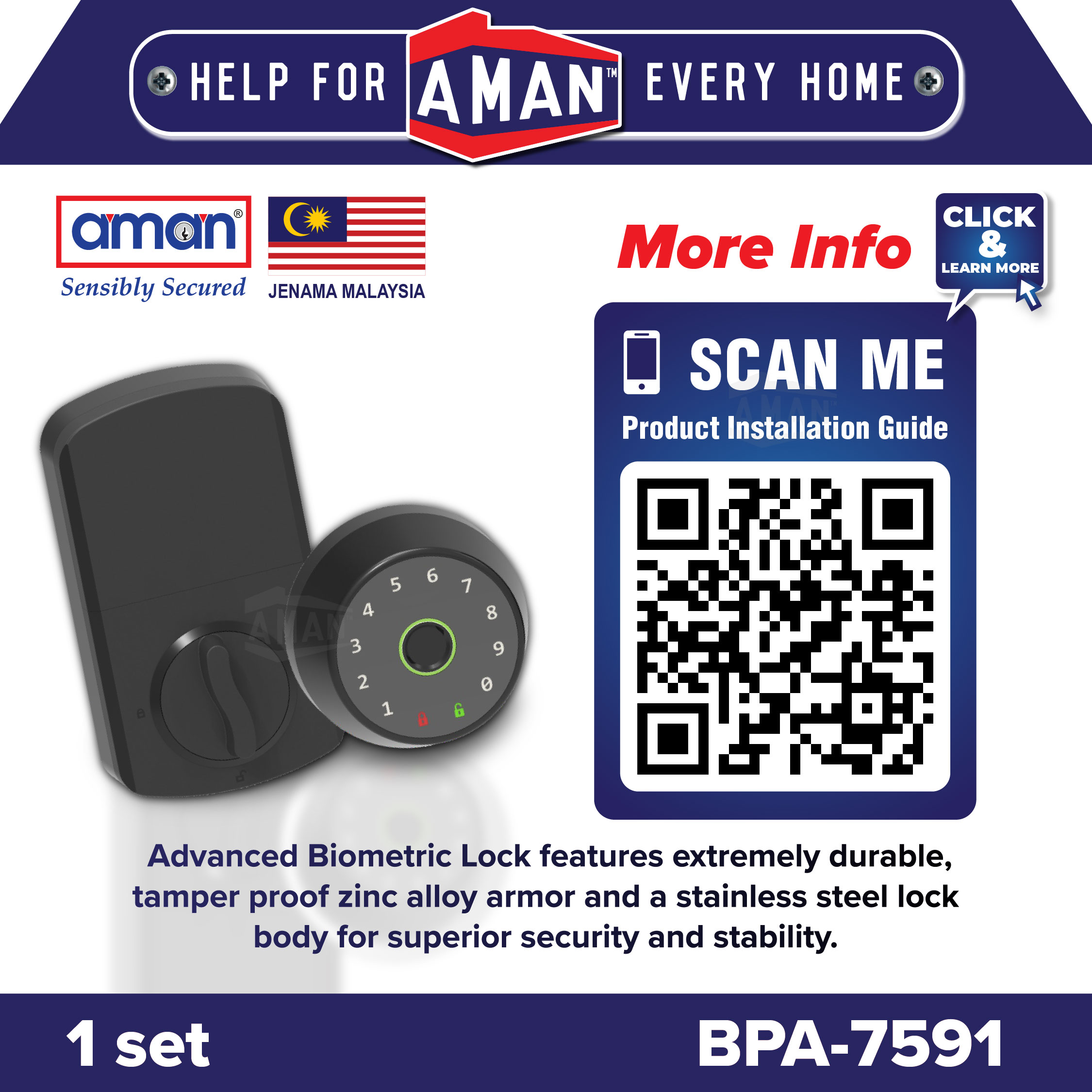 AMAN Biometric Lever Lock Set Fingerprint Smart Door Lock Set Thumprint ...