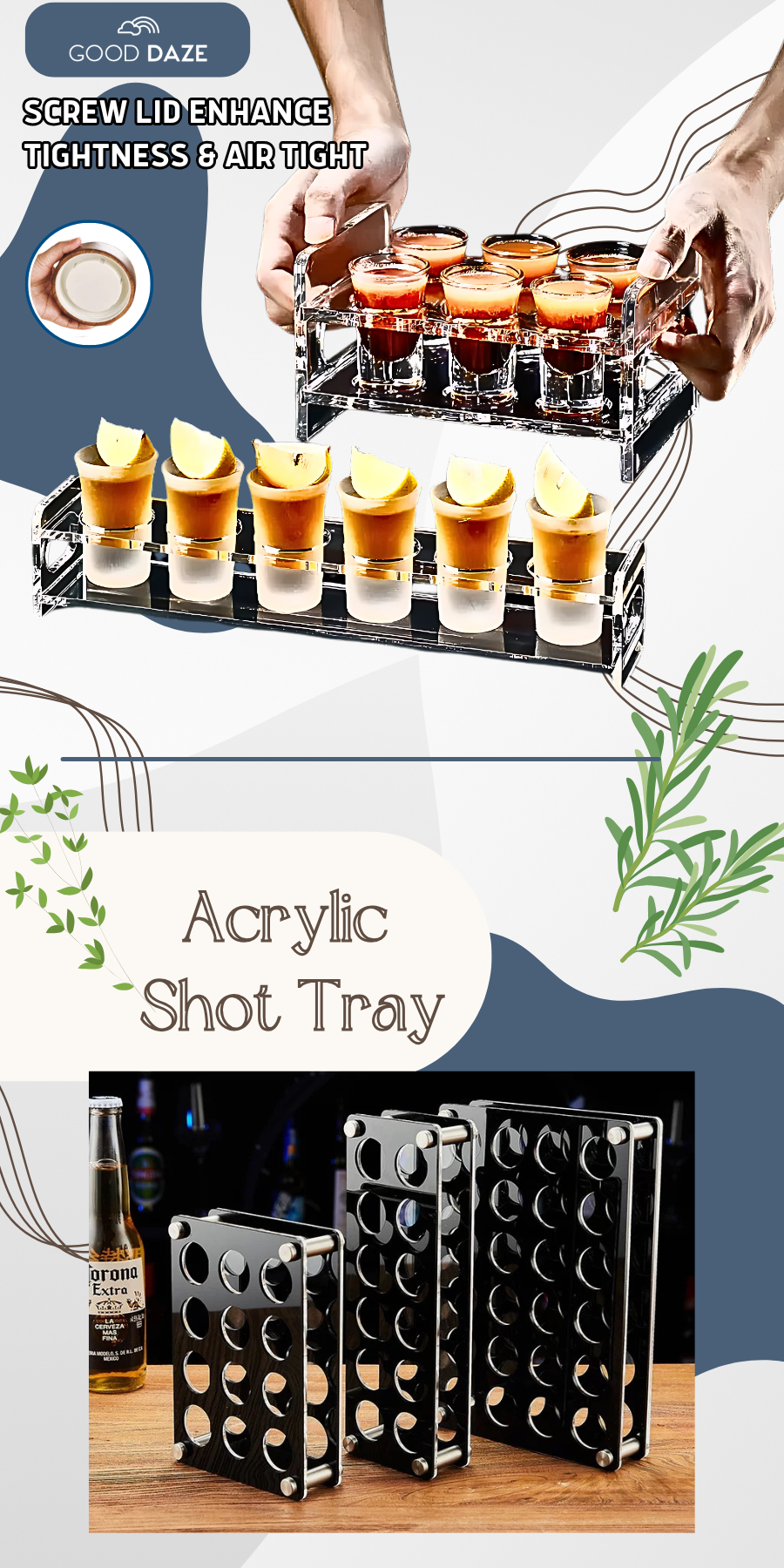 GoodDaze Shot Glass Shot Tray Cocktail Glass Holder Crystal Clear Party ...