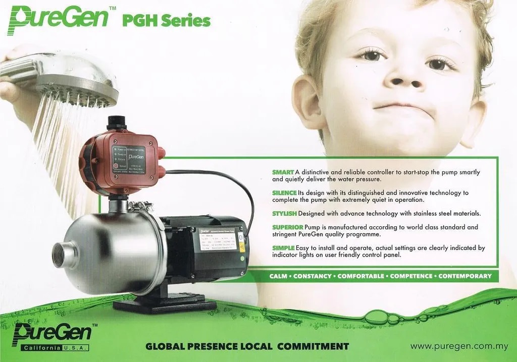 PureGen PGH 2-40 PC-Auto Stainless Steel Water Booster Pump 0.75Hp ...