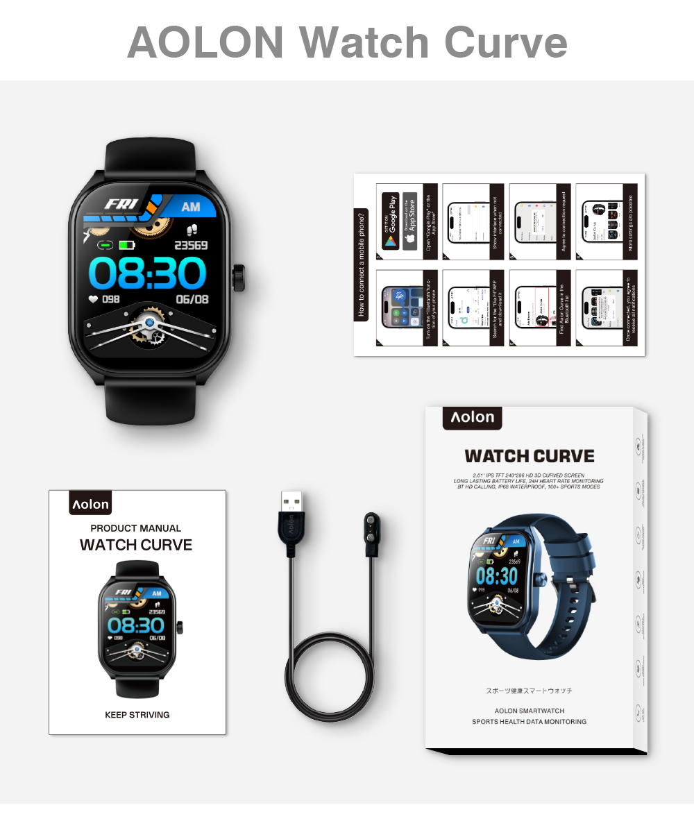 Aolon Curve Smart Watch HD Curved Screen Waterproof Original Fitness ...