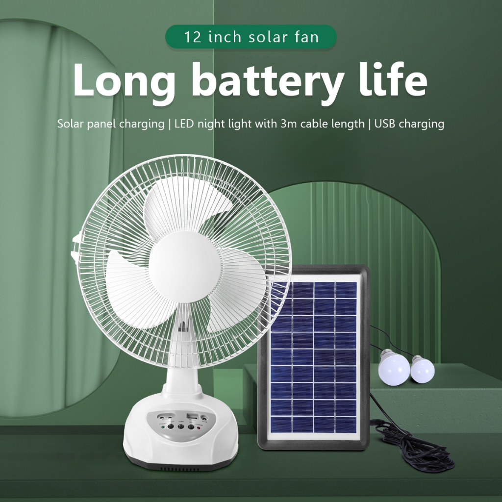 Solar Fan DC Fan Large Wind Portable Fan Desktop 16' Ultra Long bateri ...