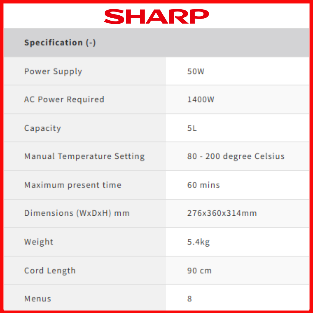 Sharp 7.0L 8 Cook Menu with LED Display Light Air Fryer KFAF50MBK ...