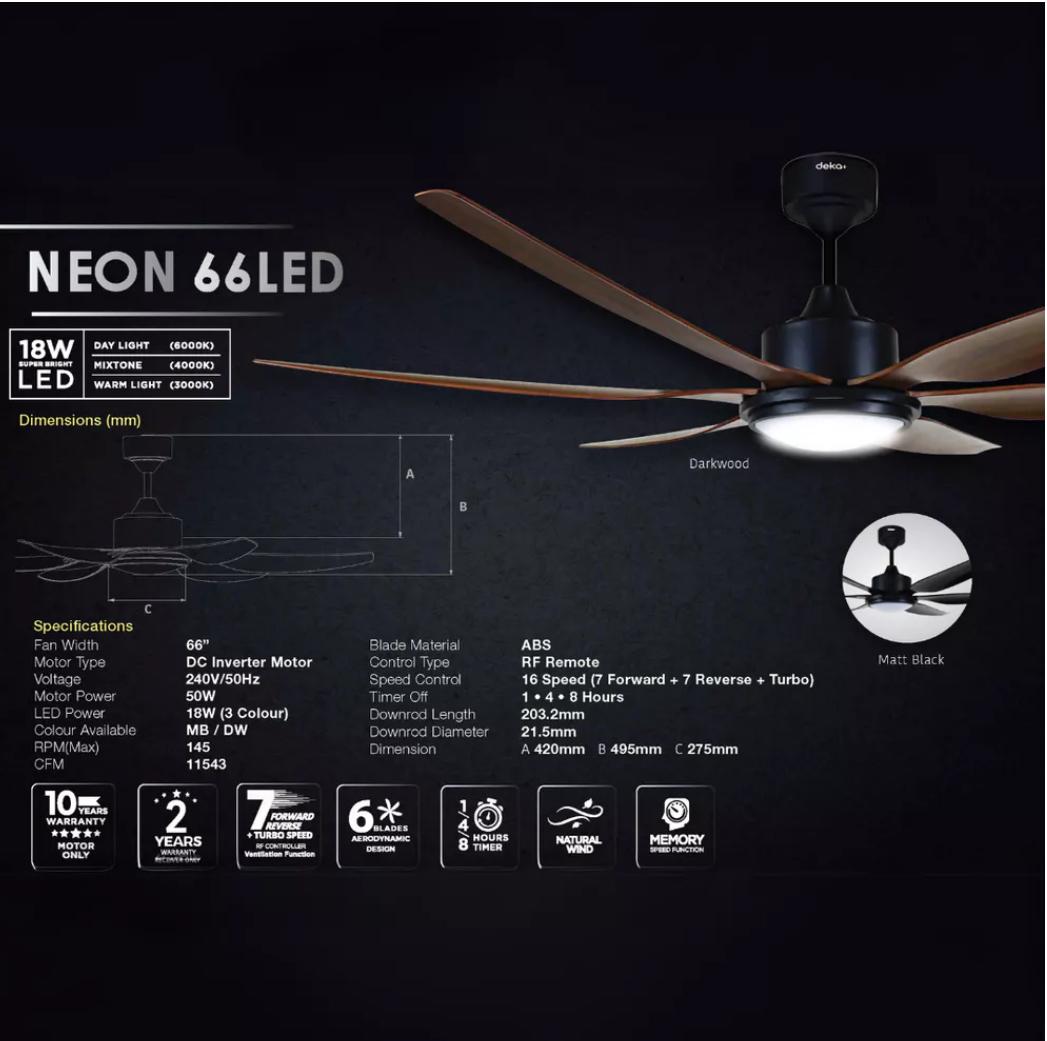 【DEKA+ NEON 66 】6 Blades 66" Inch 16 Speeds TURBO Remote Control DC ...