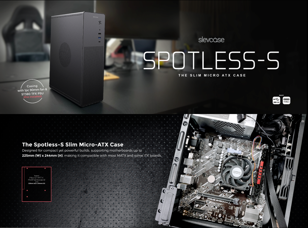 SLEVCASE SPOTLESS-S SLIM M-ATX PC CASE - BLACK | Shopee Malaysia