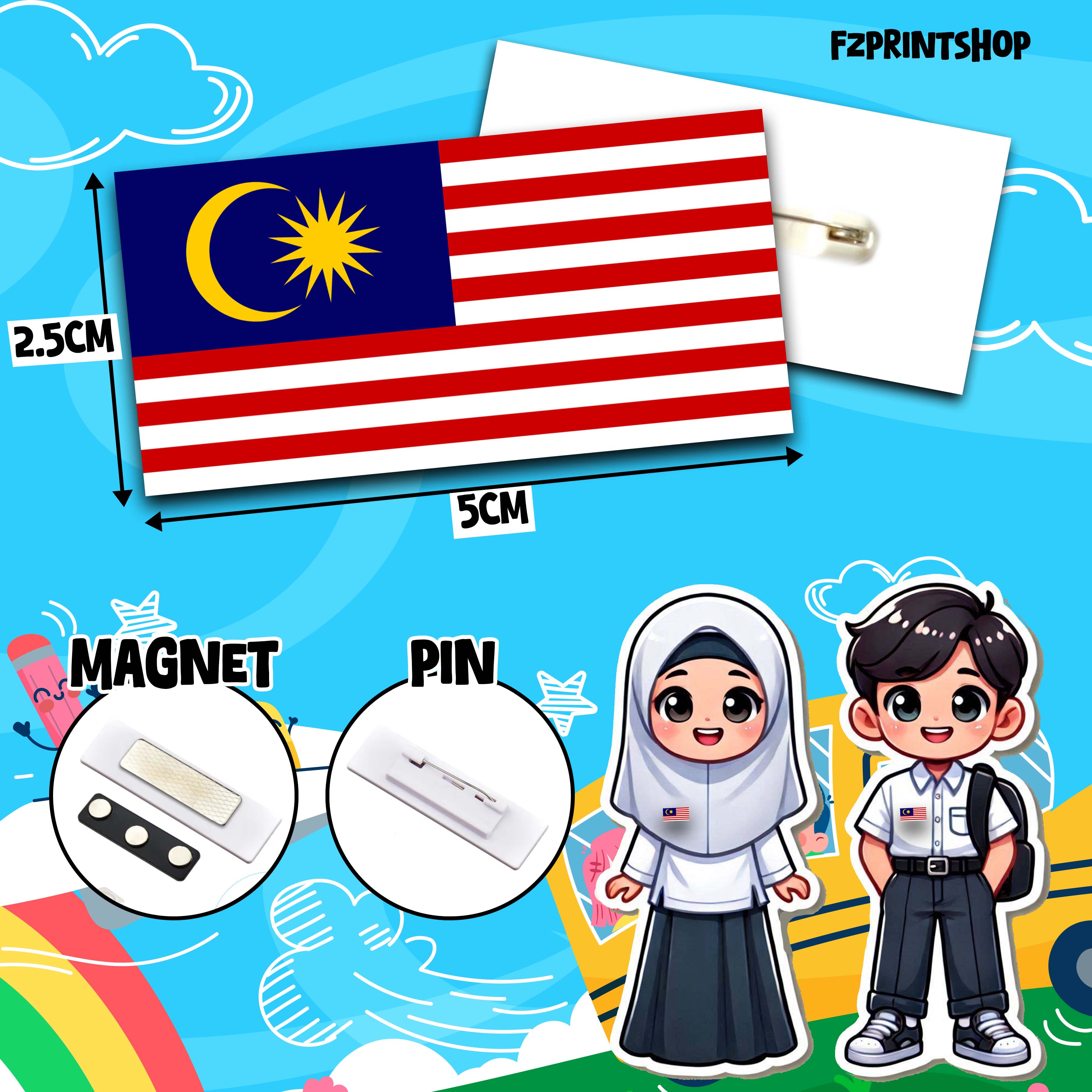 NAMETAG BENDERA MALAYSIA PIN MAGNET BROOCH JALUR GEMILANG KPM STANDARD ...