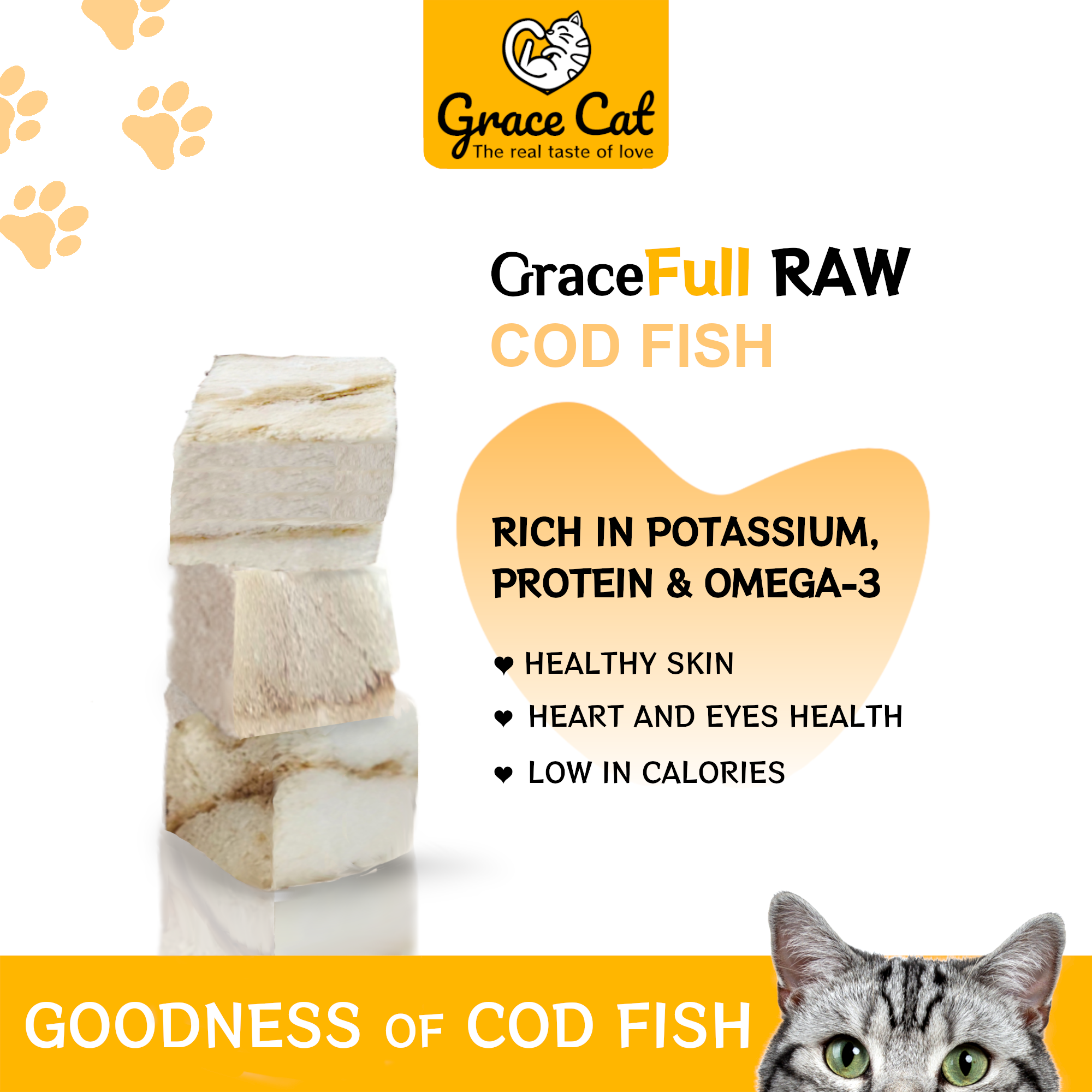 Grace Cat Low Fat Treat for Cats & Dogs - Freeze-Dried Cod Fish, Easy ...