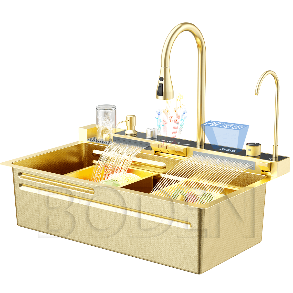 【𝓓𝓮𝓵𝓾𝔁𝓮】𝓖𝓸𝓵𝓭 Honeycomb Sink 304 Stainless Steel Whale Waterfall Piano ...
