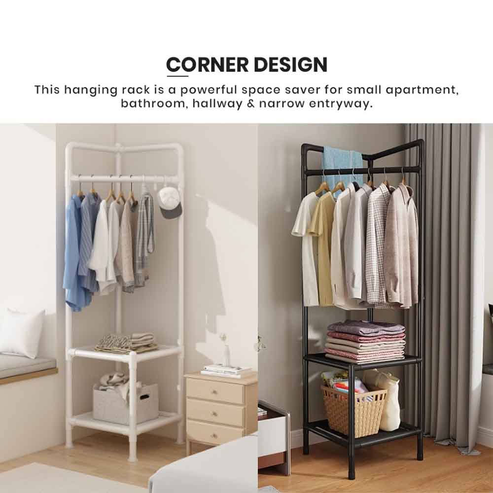 2 Layer Corner Rack Corner Hanging Storage Space Saver Storage Rack ...