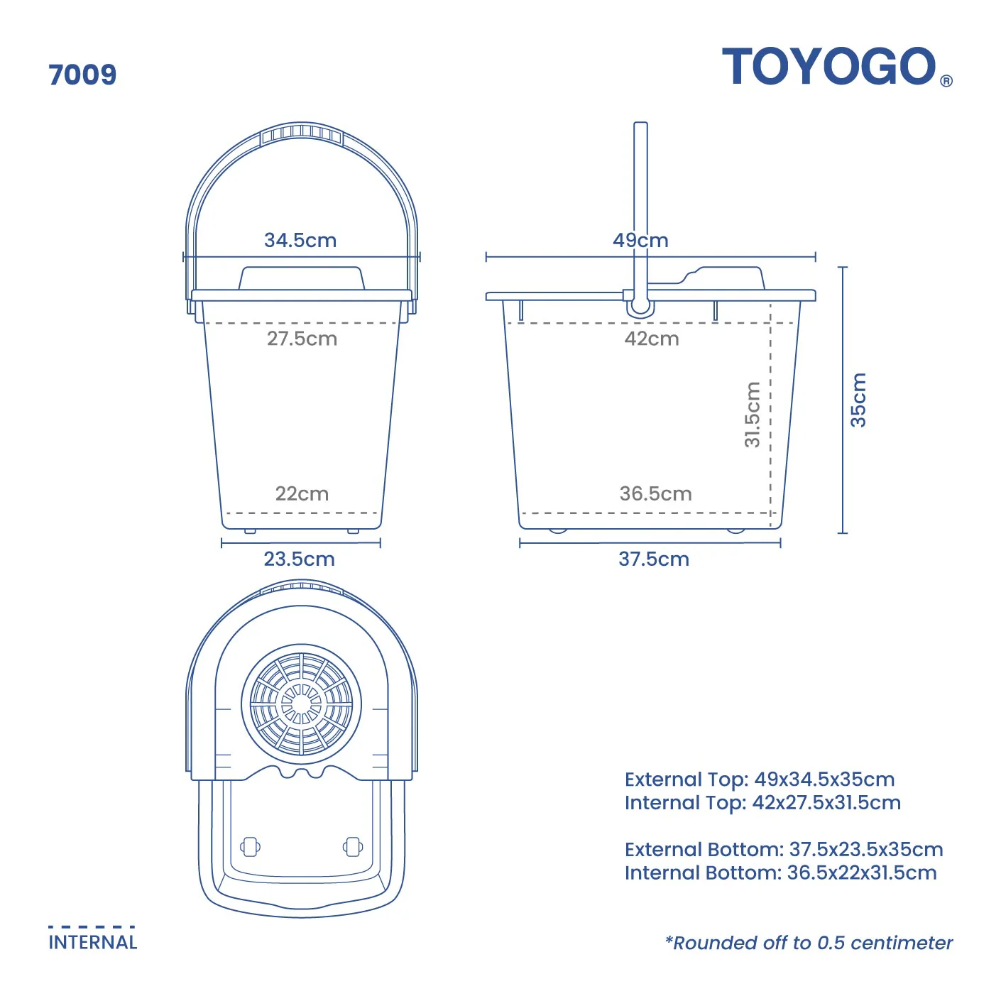 TOYOGO Mopping Pail With Wheels and Cover 7009 (46L) [2 units/12 units ...