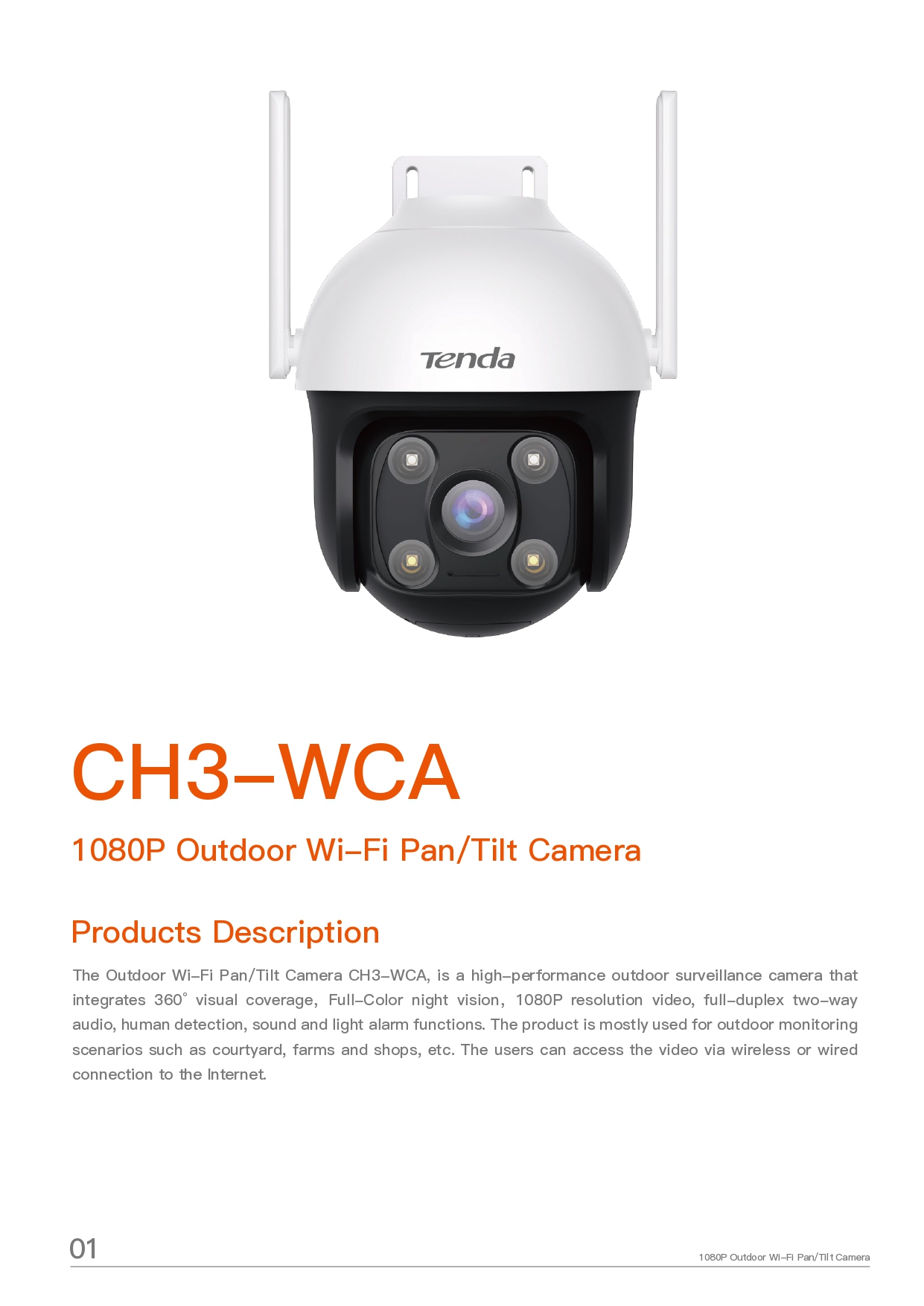 TENDA CH3/RH7/CH7/CH9 Outdoor WiFi Pan l Tilt Camera Smart Full-Color Night Vision | Water ...