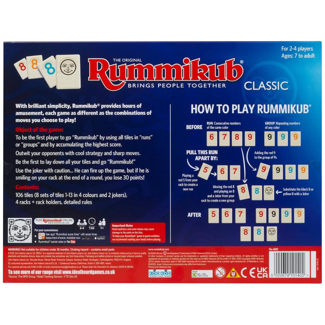Rummikub Classic Edition Board Game Rummy & Mahjong Card Numbering Game ...