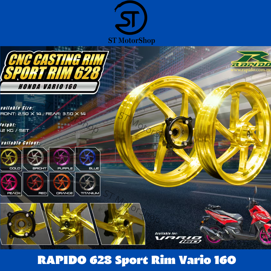 RAPIDO Vario 160 Sport Rim 628 Front 250*14 Rear 350*14 Depan Belakang ...