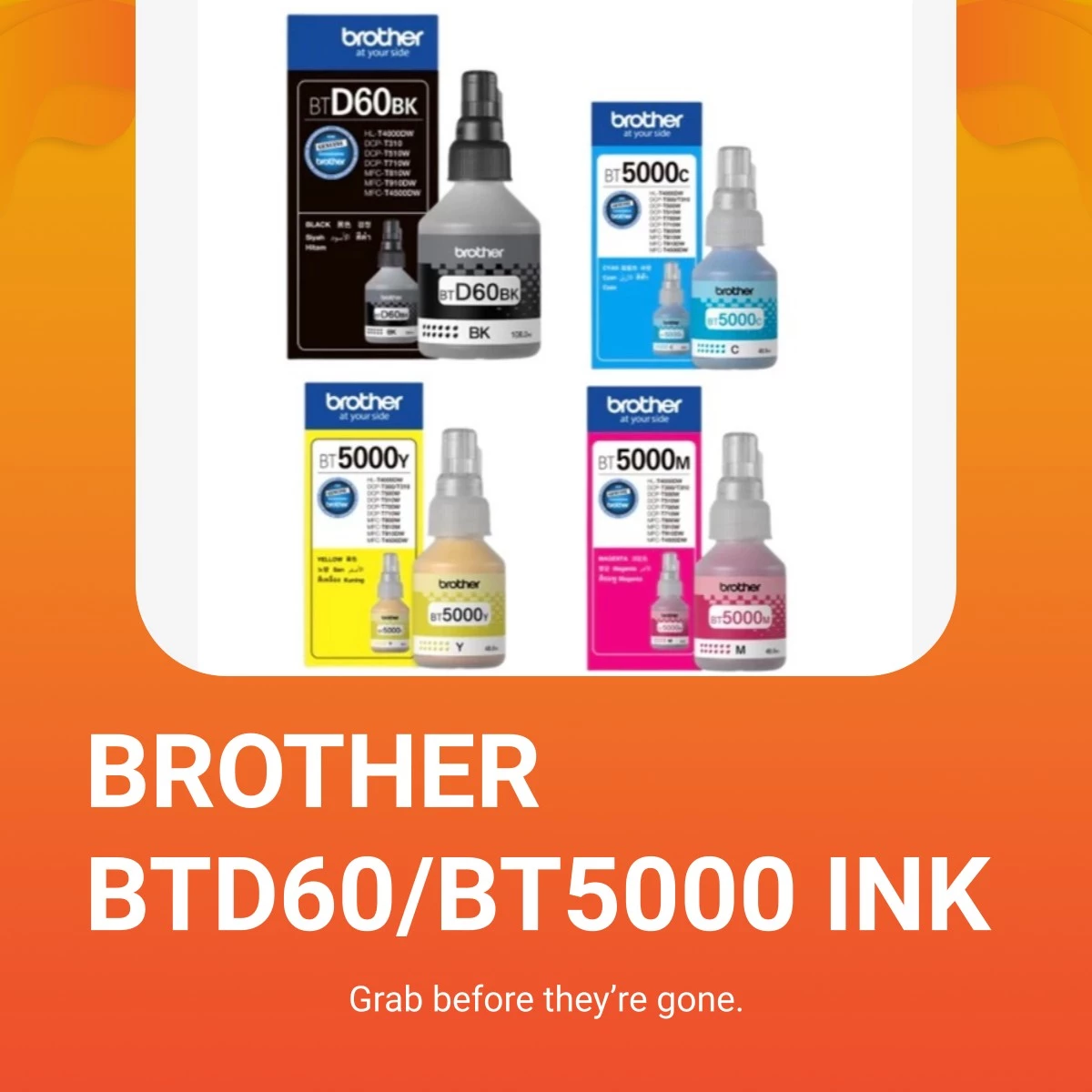 Brother Original INK BTD60BK BT5000C/M/Y INK DCP-T300/T310/T500W/T510W ...
