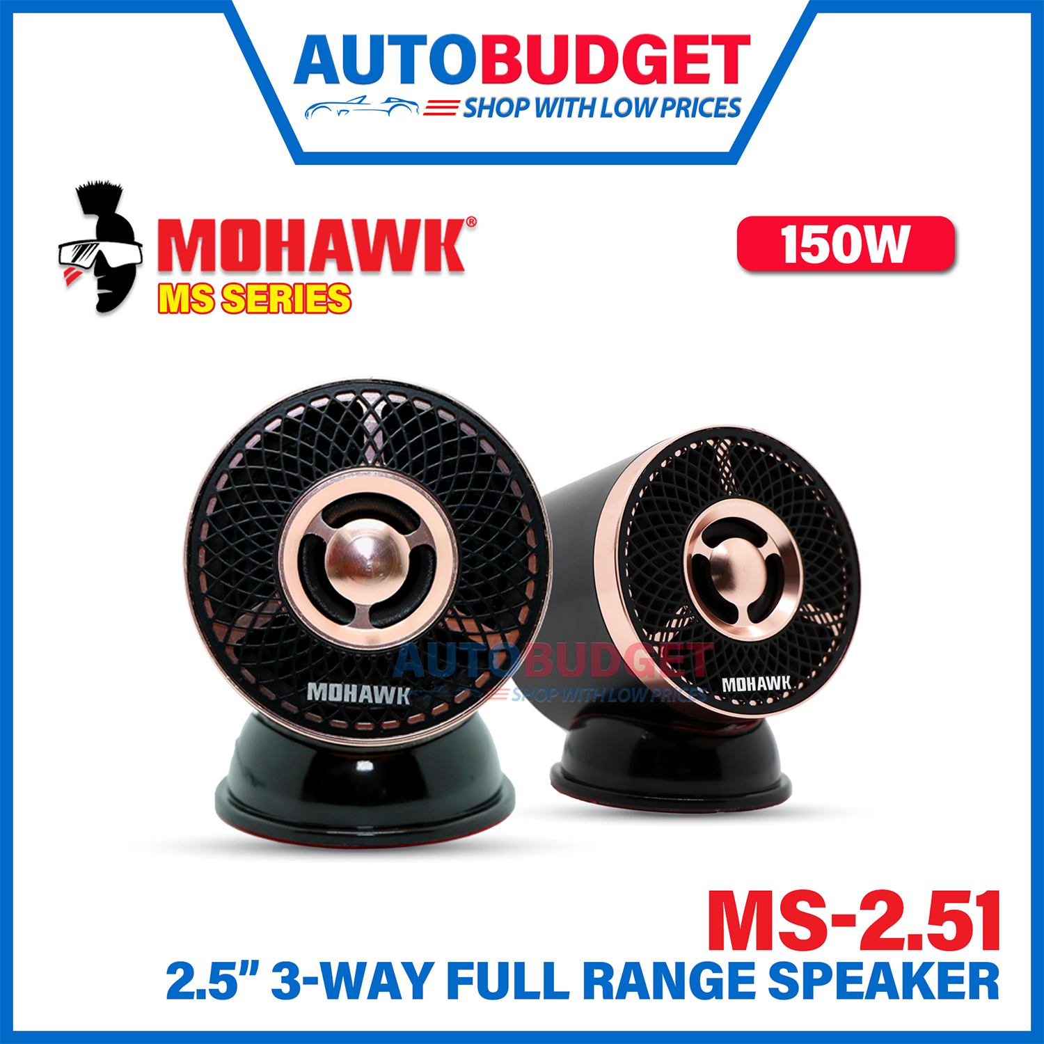 Mohawk 2.5 Inch Full Range Speaker with Bass MS-2.51 150W 3-Way Full Range Dashboard Kereta ...