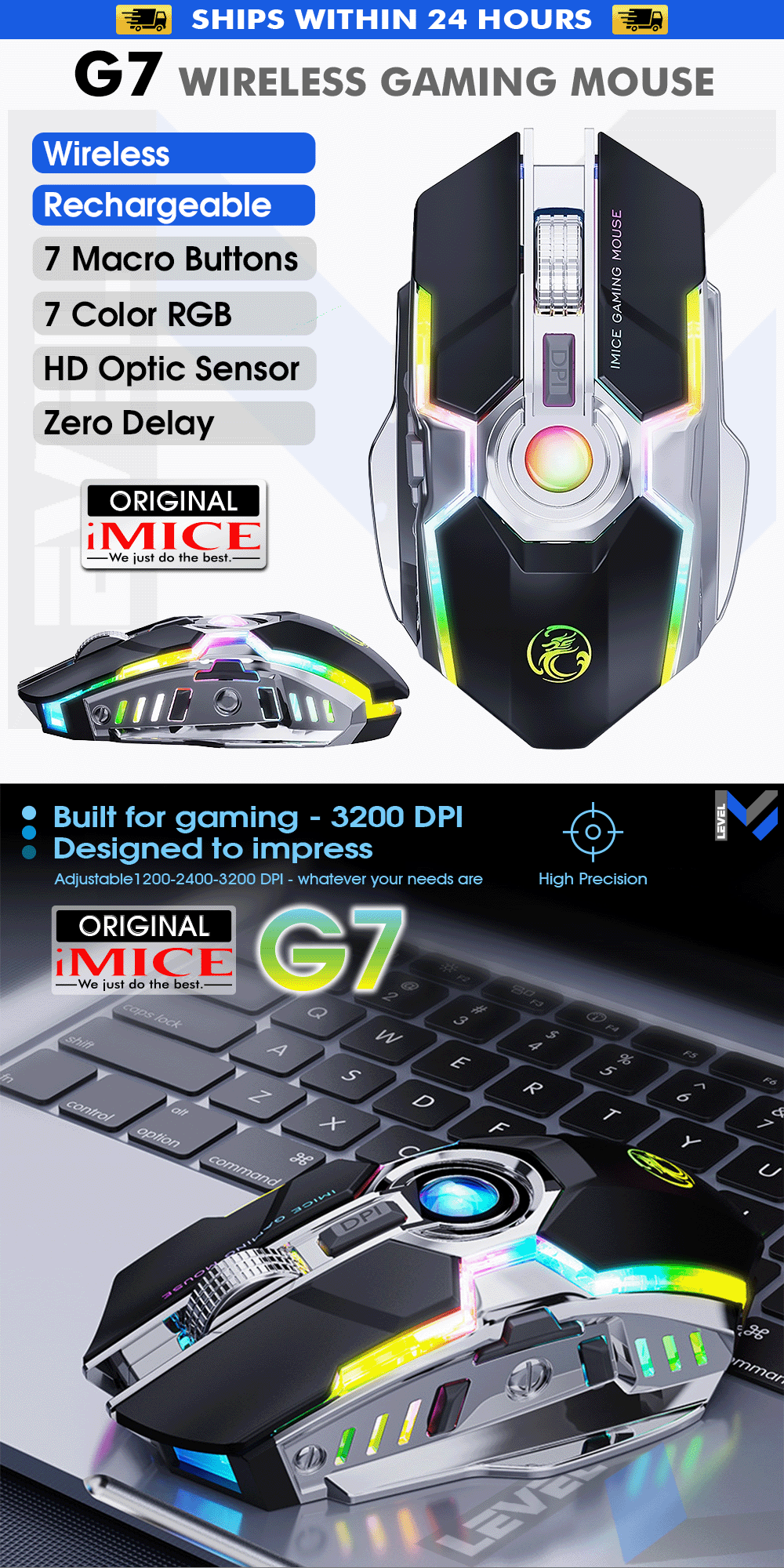 Gaming mouse Wireless mouse ORIGINAL iMICE G7 - 7 buttons Rechargeable ...