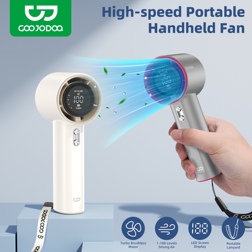 Goojodoq Portable Fan Rechargeable Handheld Jet Fan Strong Wind 100 ...