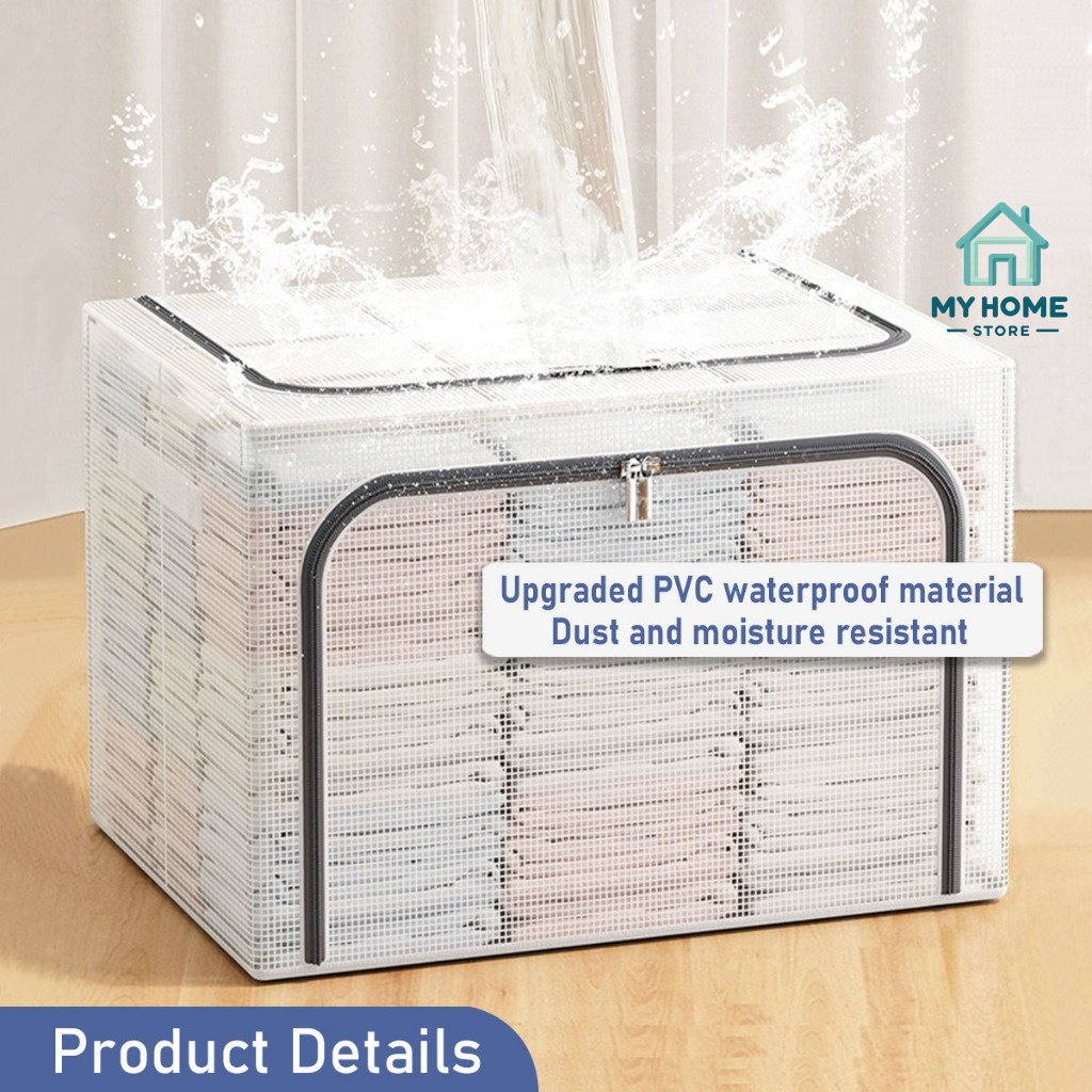 PVC storage box transparent foldable steel frame storage box with lid ...