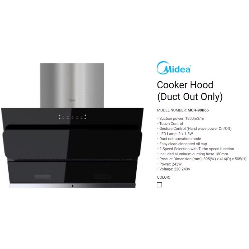 Midea Cooker Hood 1800m3/HR MCH-90B65 with Gesture Control + Midea ...