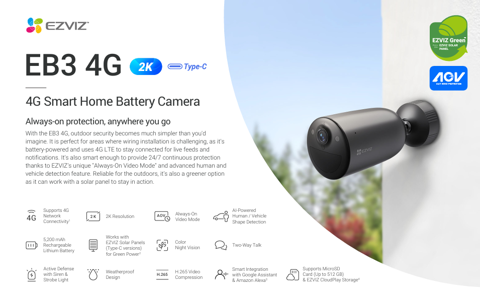 EZVIZ EB3 3MP WiFi / 4G KIT Outdoor Camera | 2K Color Night Vision ...