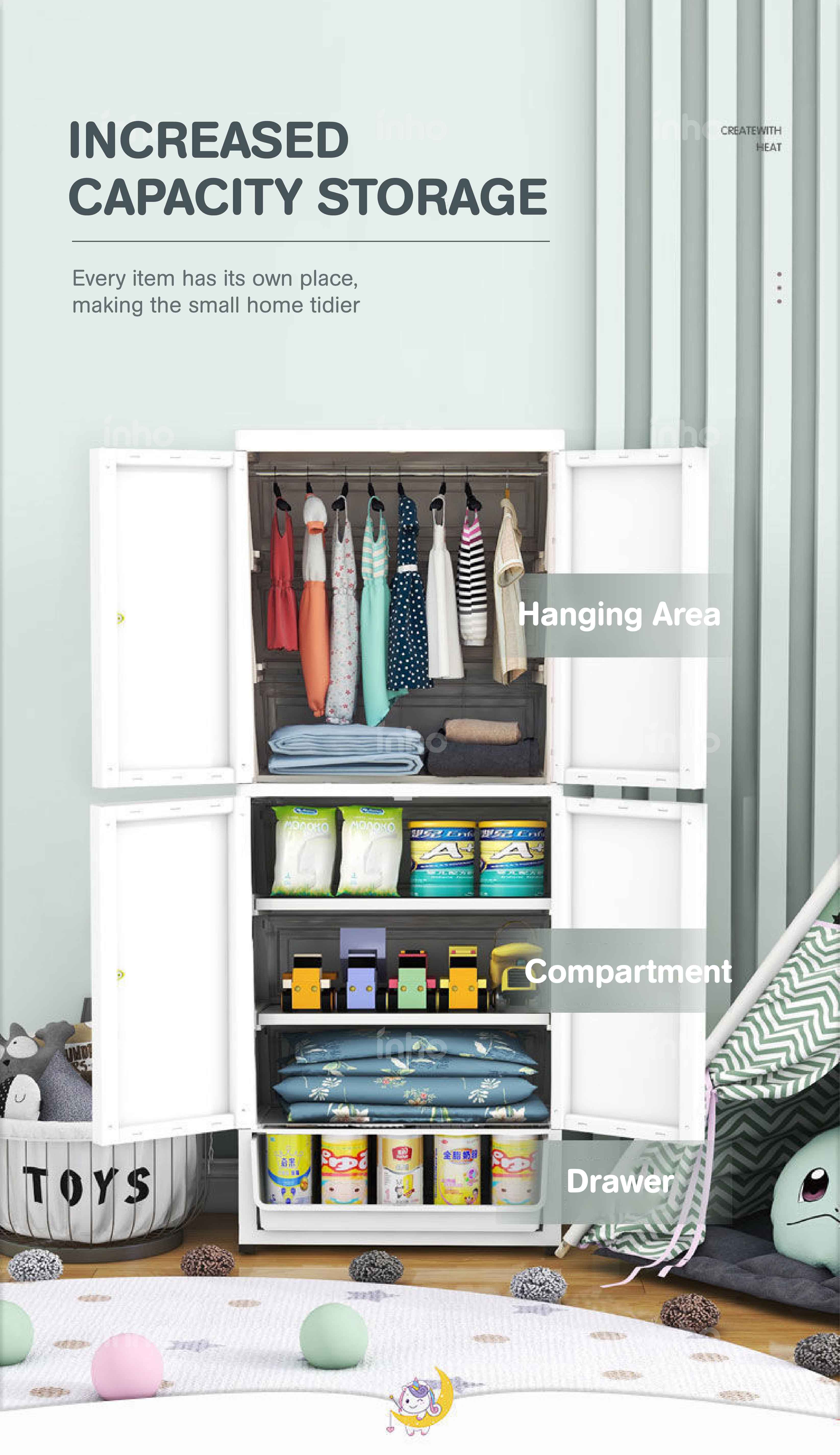 【𝗨𝗽𝗴𝗿𝗮𝗱𝗲𝗱】INHO L56/60cm Cartoon Theme Design Children's Kids Wardrobe ...