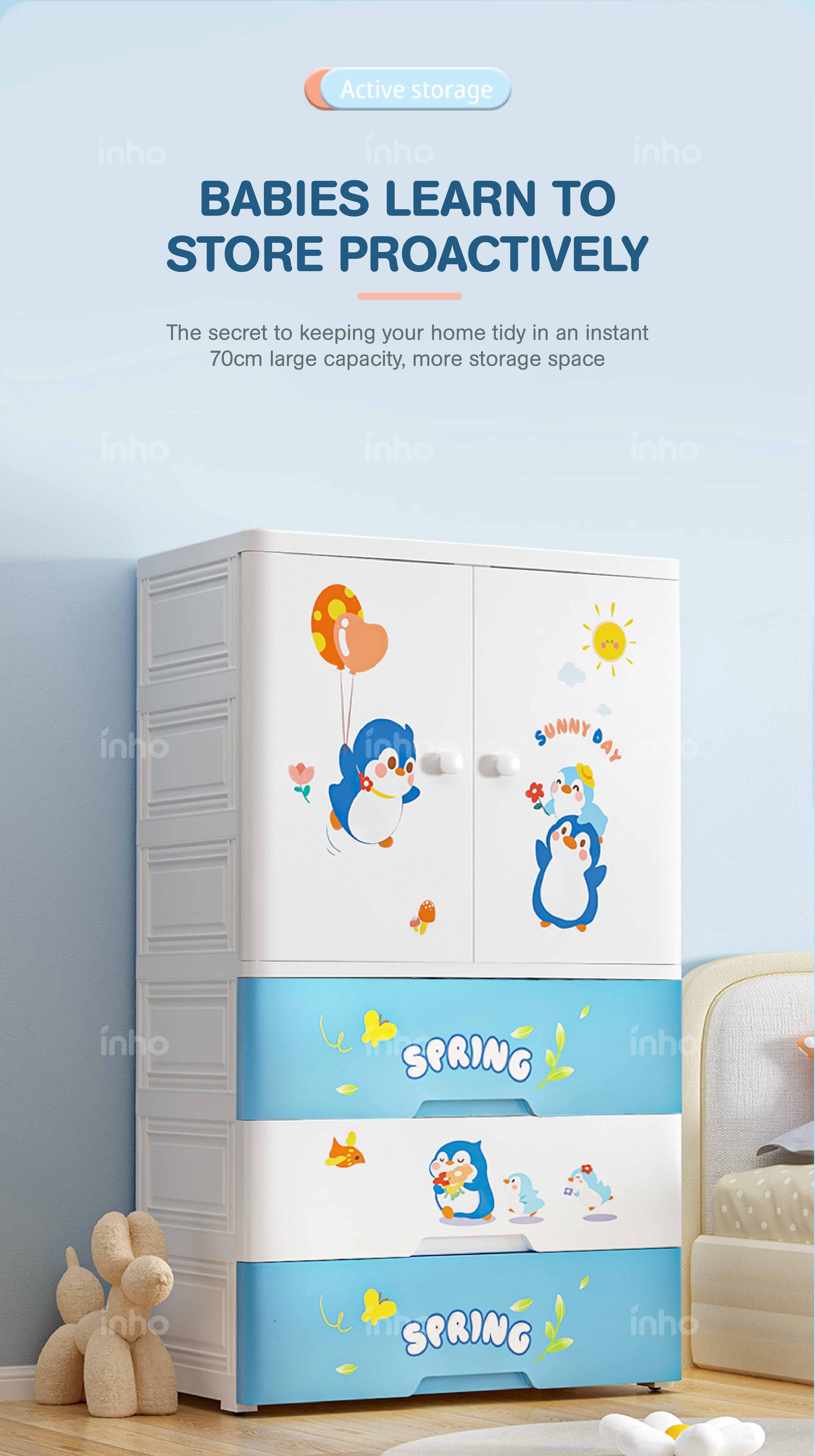 INHO L60cm Bear/Penguin Cute Design Children's Kids Wardrobe Drawers ...