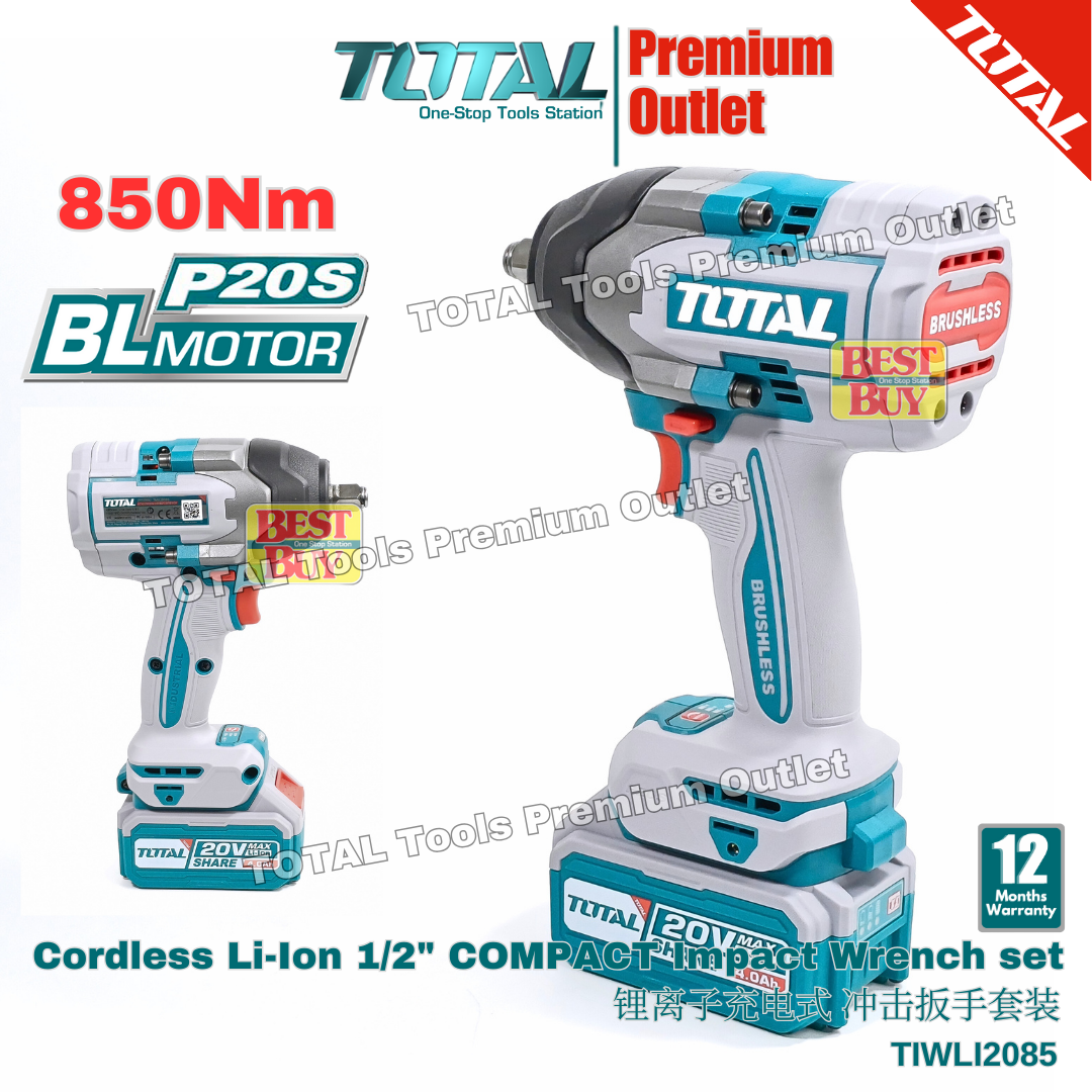 TOTAL Tools 20V series 850Nm BL motor COMPACT Impact Wrench ...