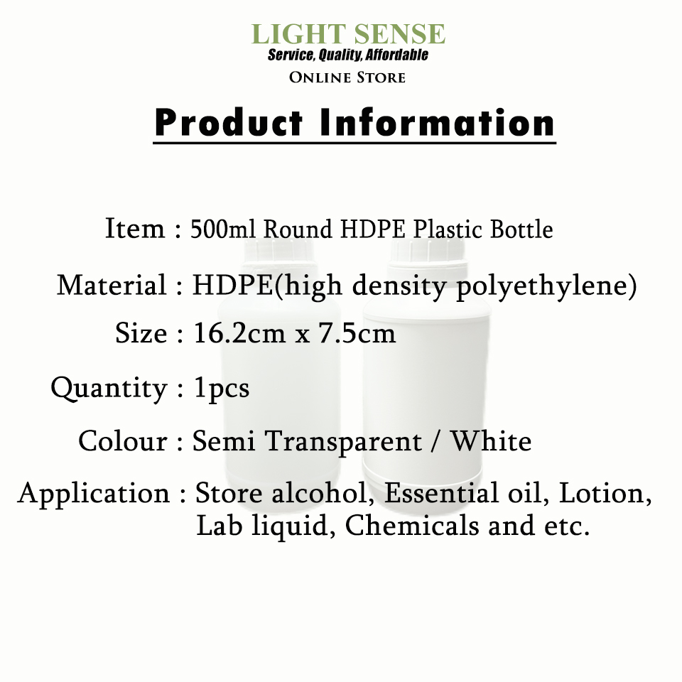 500ml Round HDPE Plastic Bottle with Cap and Insert / Botol Kosong ...