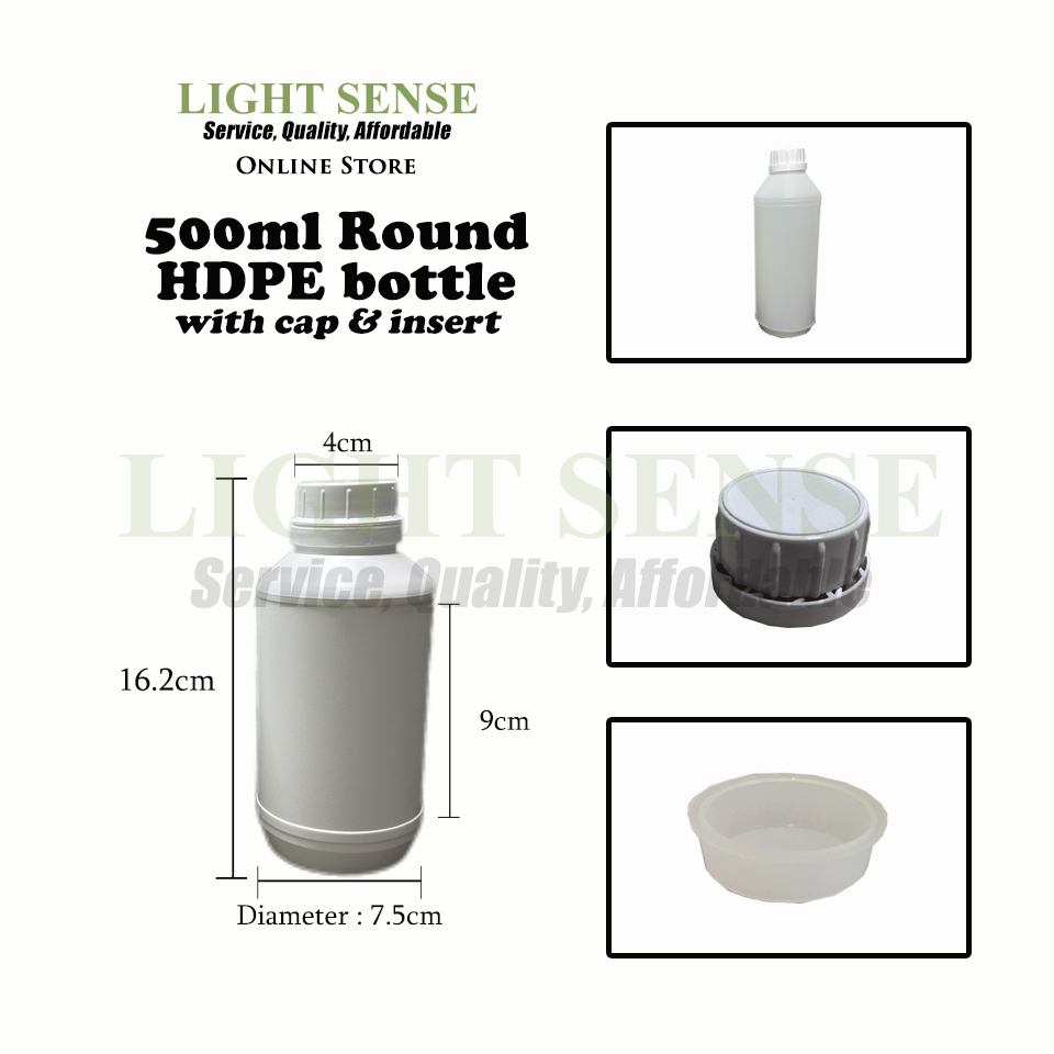 500ml Round HDPE Plastic Bottle with Cap and Insert / Botol Kosong ...