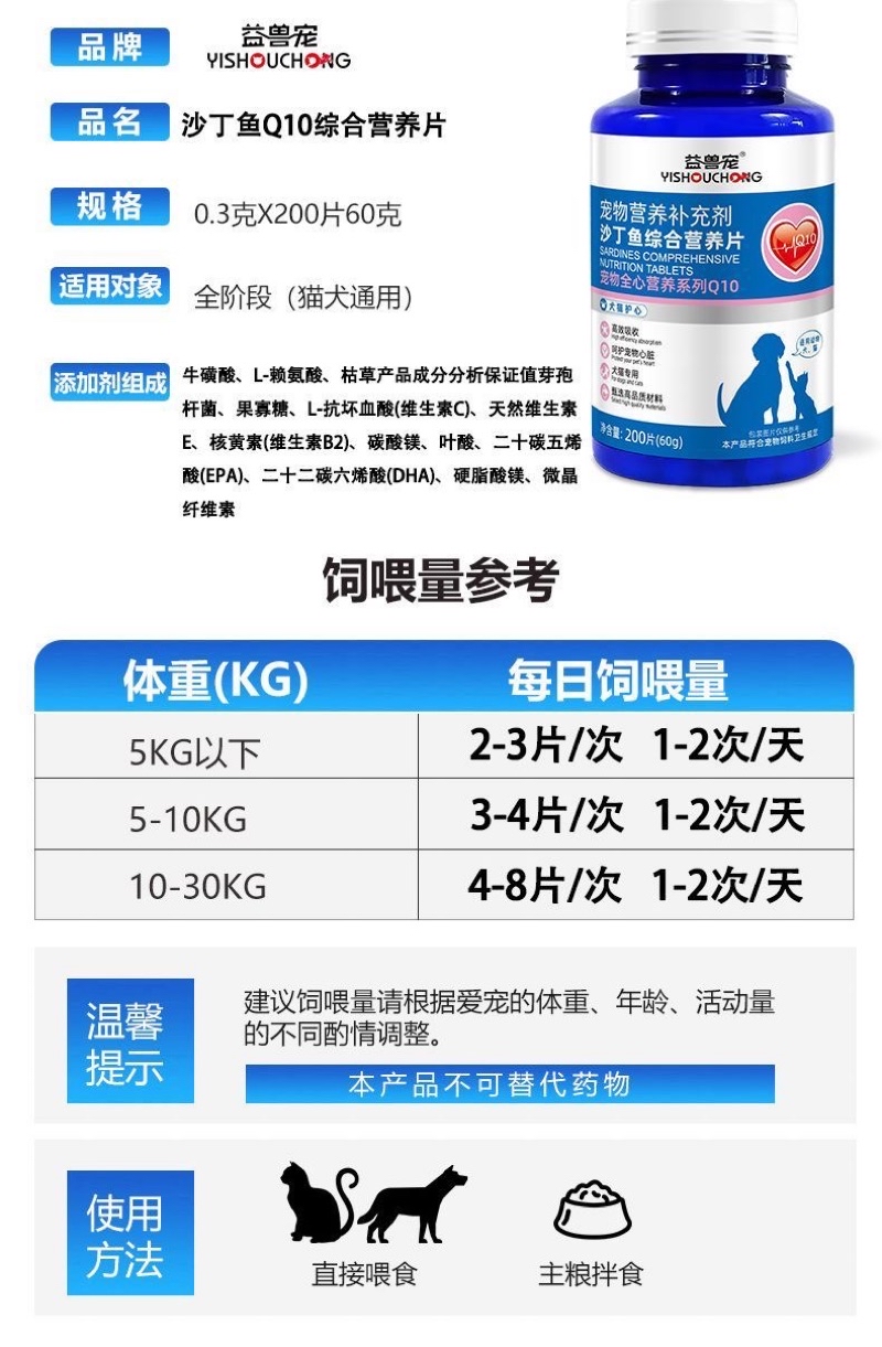 （200cps) Dog and Cat Q10 Dog Q10 Cat/ Dog Supplement Coenzyme Q10 ...