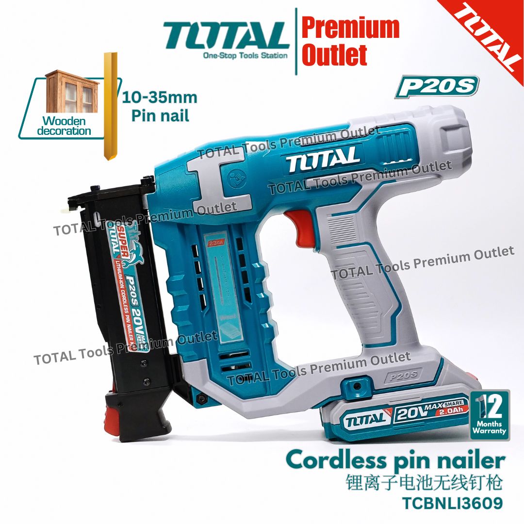 TOTAL Tools 20V Cordless (Headless pin nailer gun) 10mm~35mm 锂离子电池无线钉枪 ...