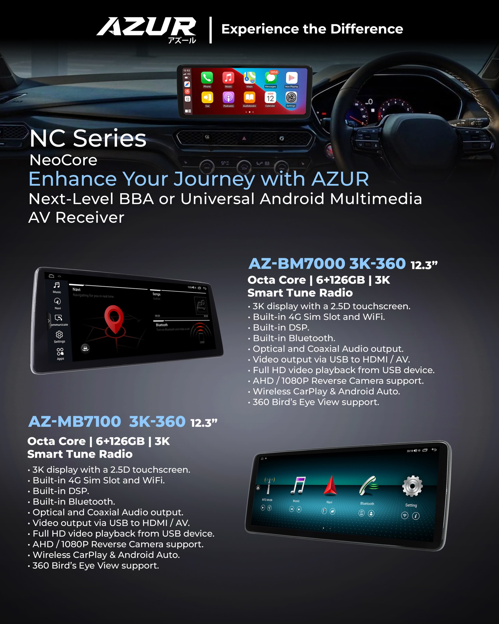 Azur 12.3” Android Player 7862S 4+64GB Octa Core 360 Camera CarPlay ...