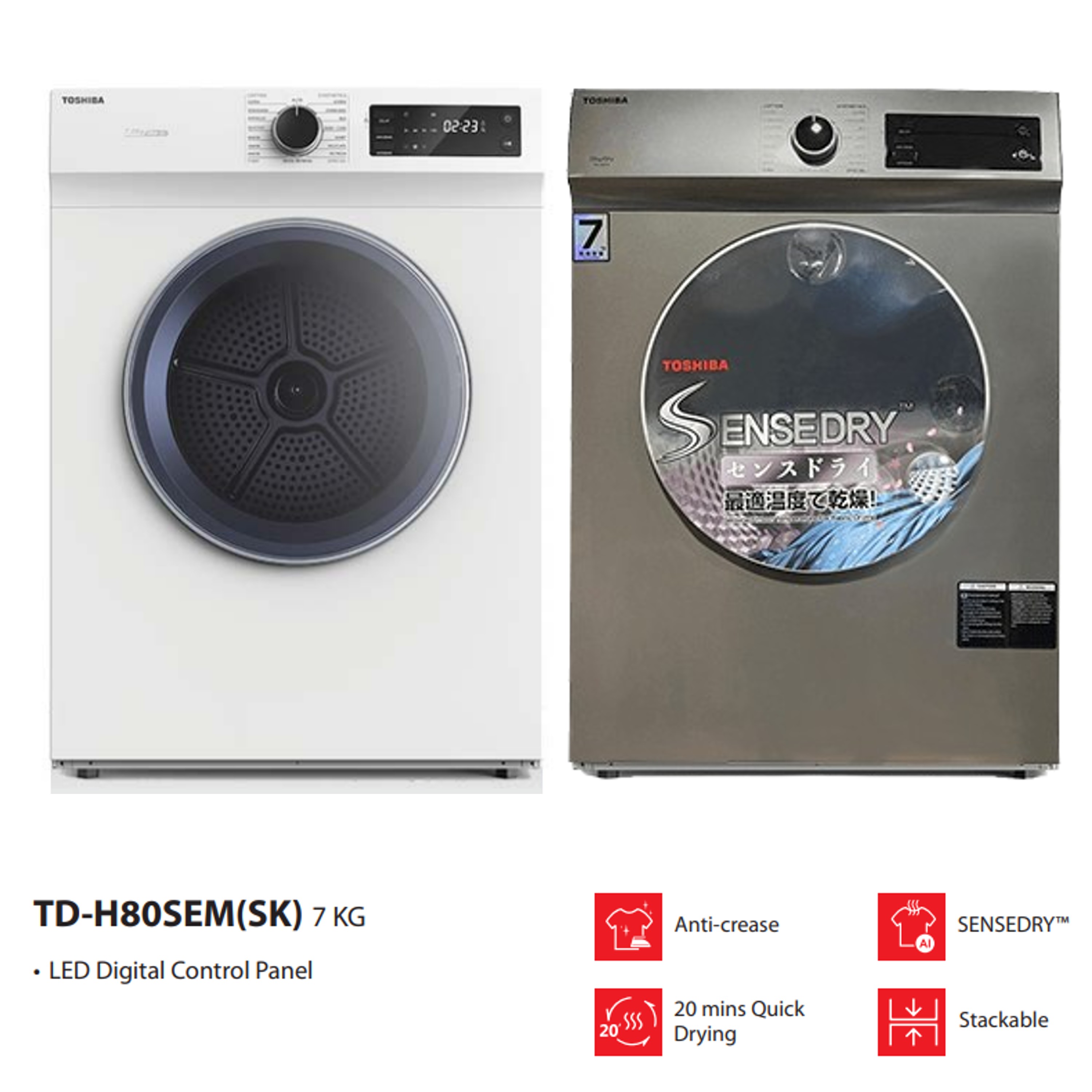 Toshiba Combo (7.5kg / 8.5kg / 9.5kg) Front Loading Washer and 7KG Dryer Package Bundle TD ...