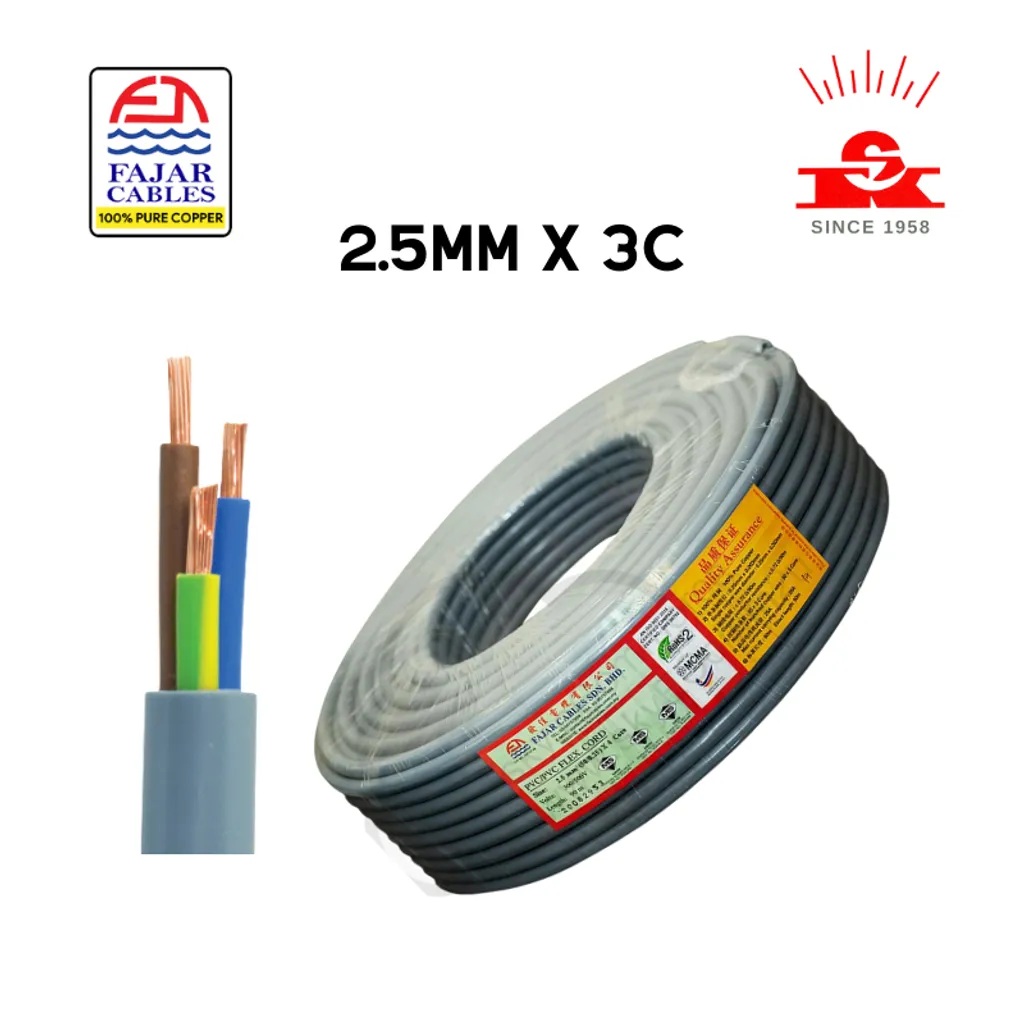 FAJAR 2.5MM X 3CORE FLEXIBLE CONTROL CABLE 100% PURE COPPER - 90METER ...