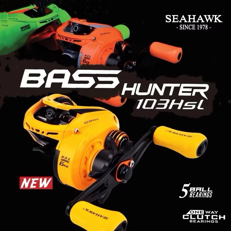 SEAHAWK BASS HUNTER 103HSL BC LEFT CASTING FISHING REEL Yellow | Shopee Malaysia