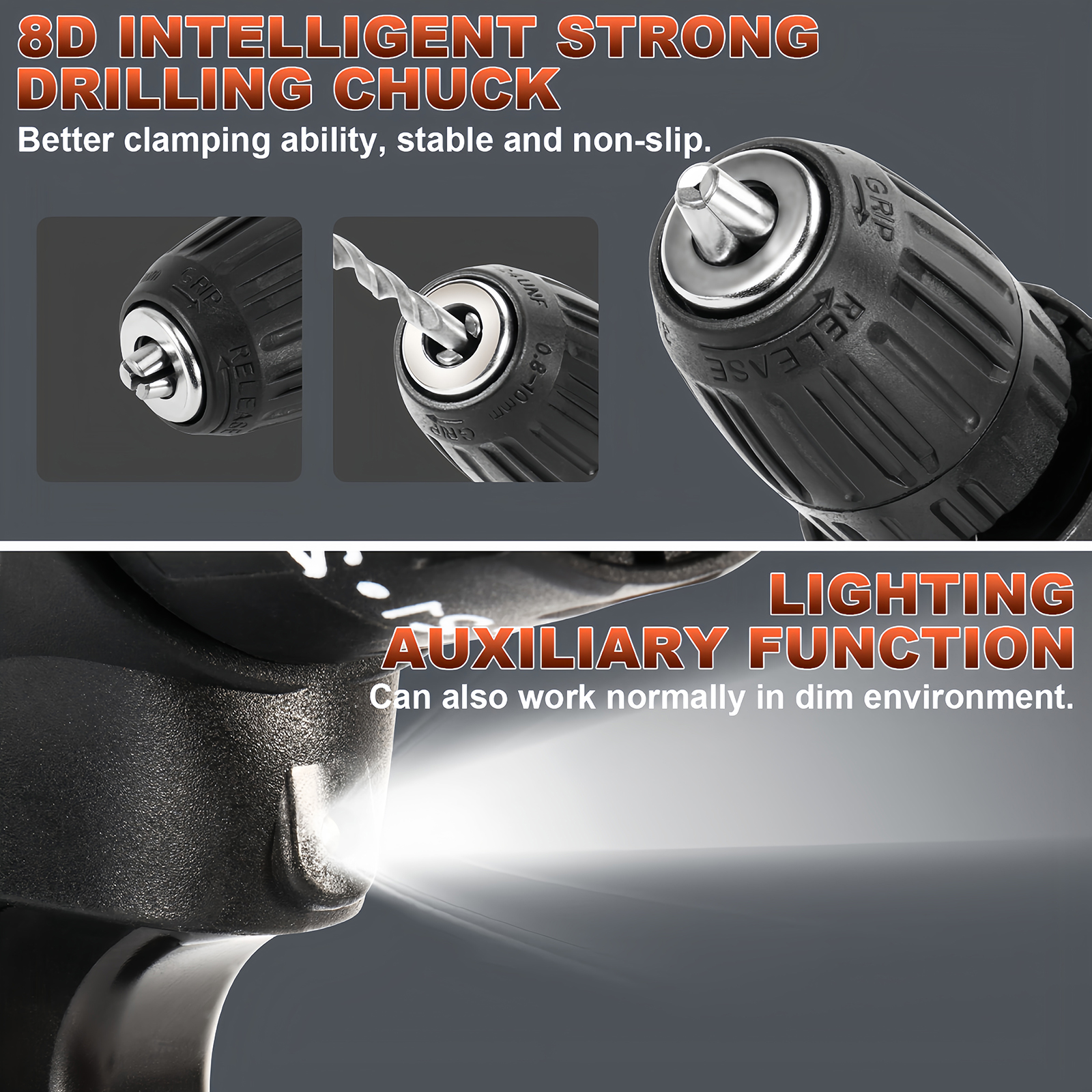 Cordless Electric Drill Impact Drill bits 3-in-1 Screwdriver Drill ...
